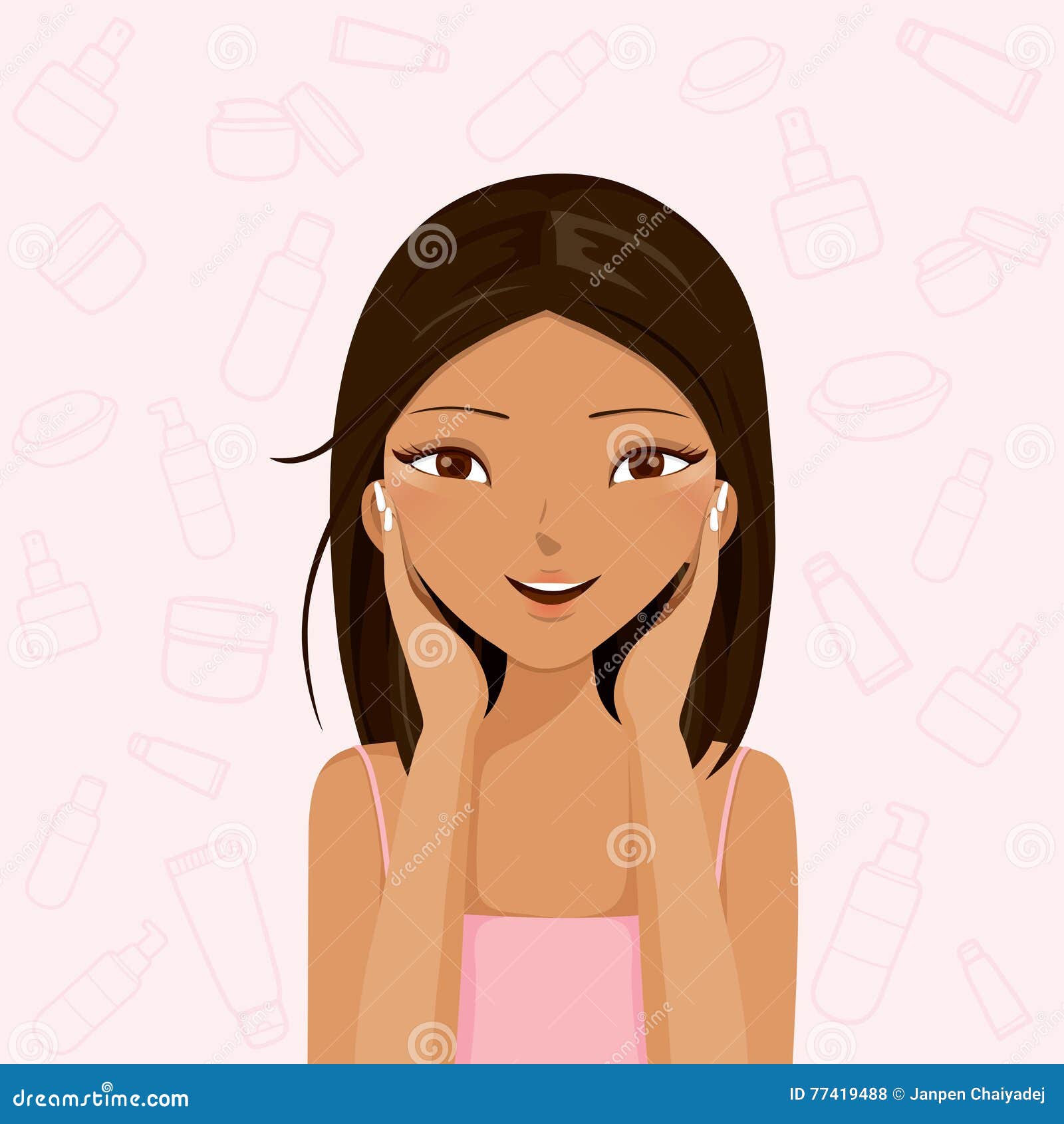 Young Woman Cleaning And Cares Her Face Stock Vector Illustration Of