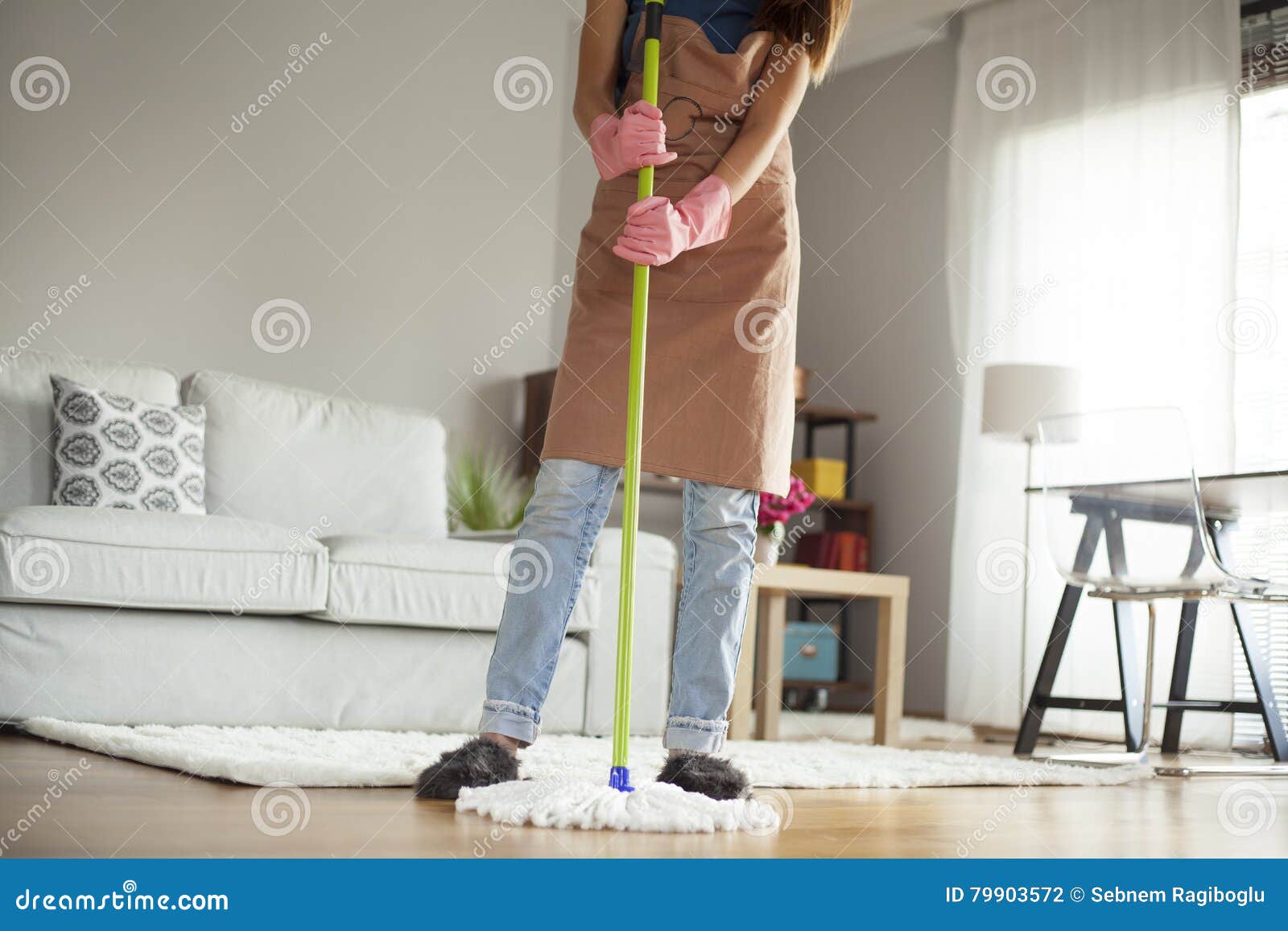 Young Woman Cleaning Floor in Room Stock Photo - Image of cleaning ...