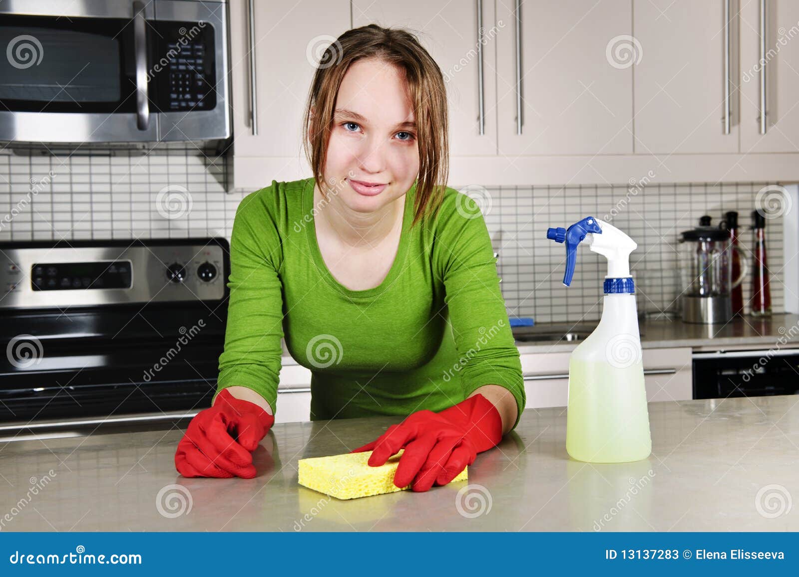 Young Woman Cleaning Kitchen Stock Image - Image of cleaner, indoor ...