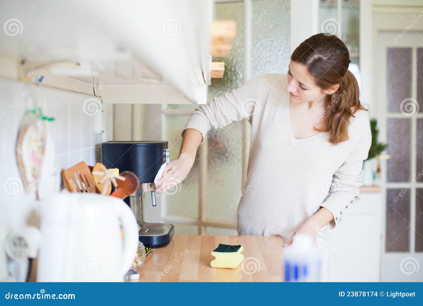 Young Woman Cleaning the Kitchen Stock Photo - Image of banal, adult ...