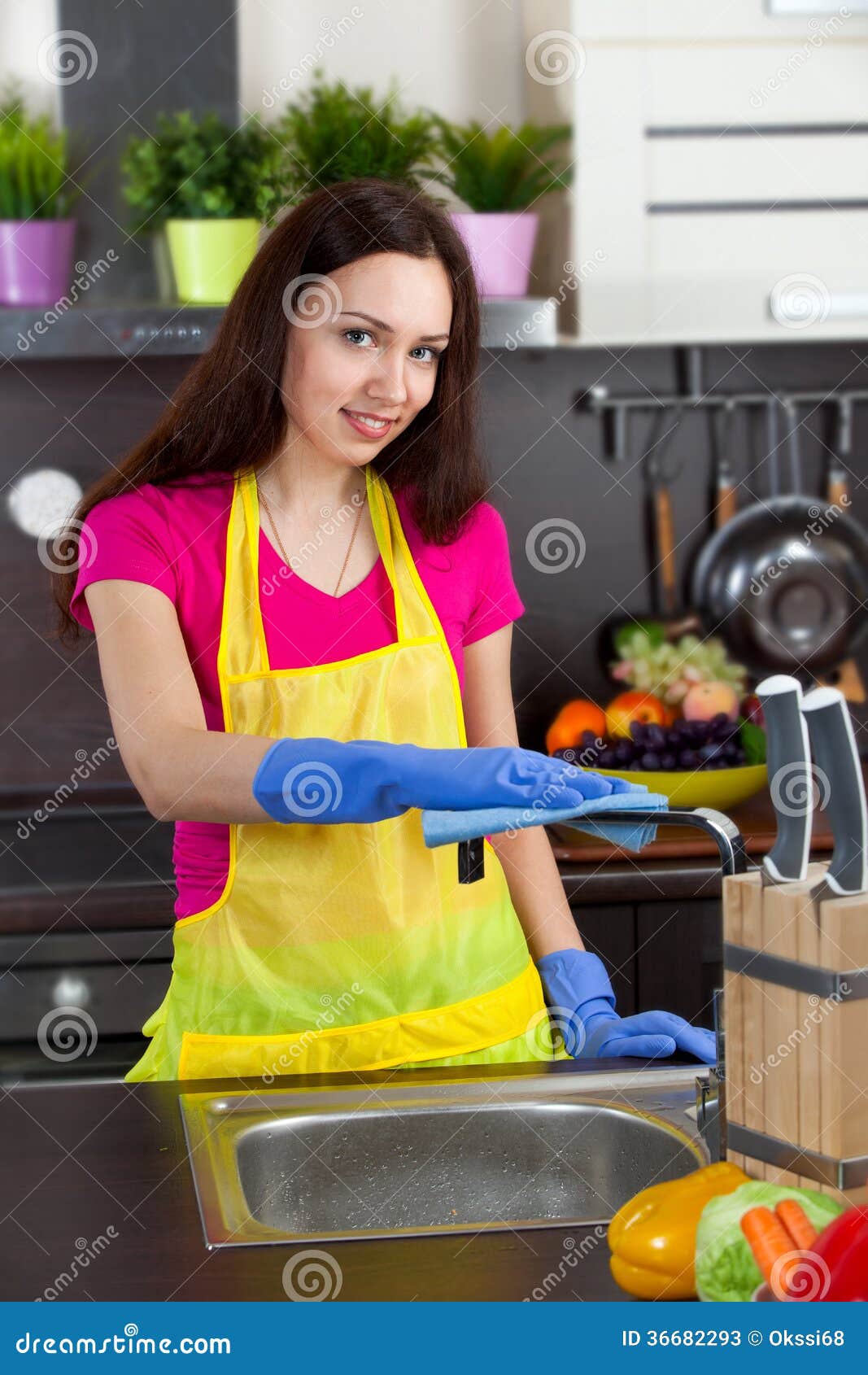 Young Woman Cleaning Kitchen Stock Image - Image of adult, clean: 36682293