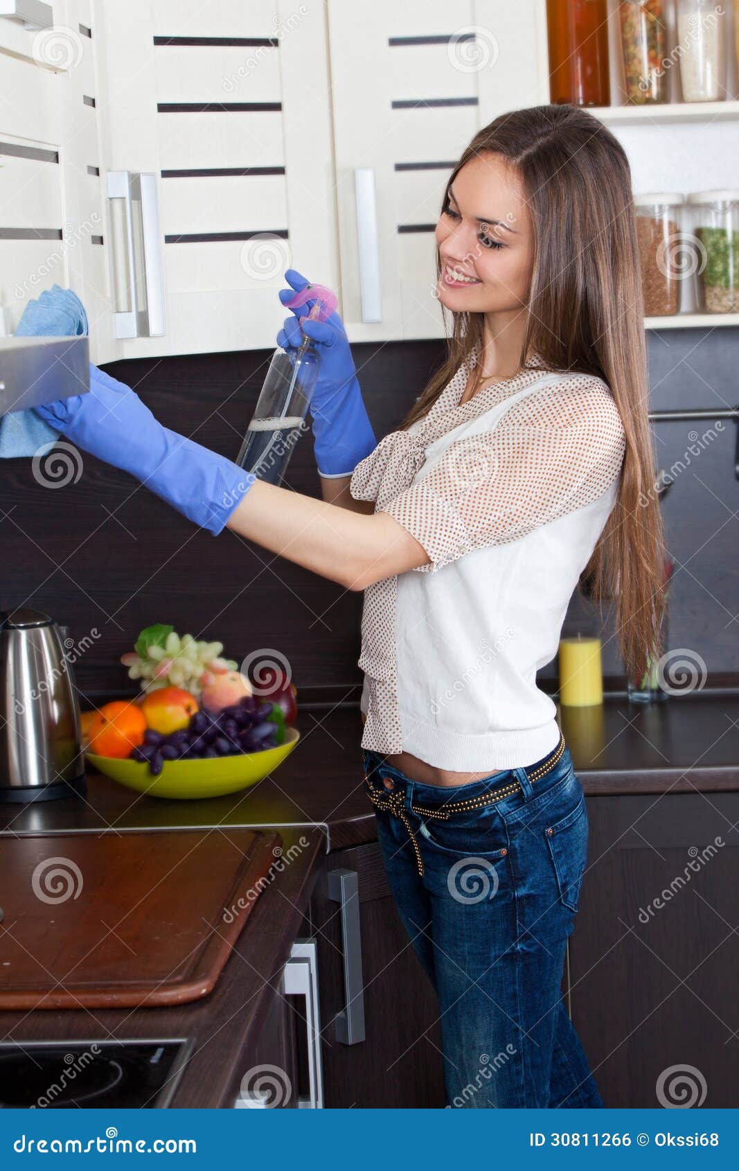 Young Woman Cleaning Kitchen Stock Photo - Image of clean, woman: 30811266