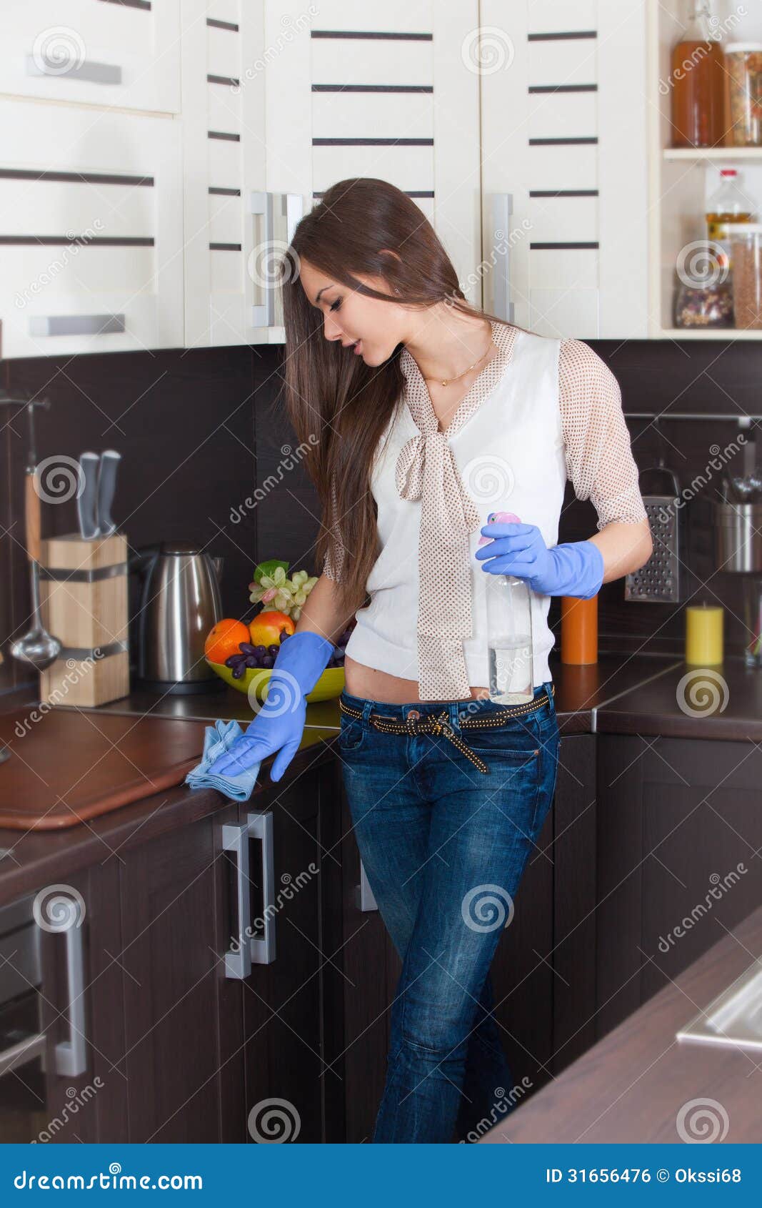 Young Woman Cleaning Kitchen Stock Photo - Image of working, domestic ...