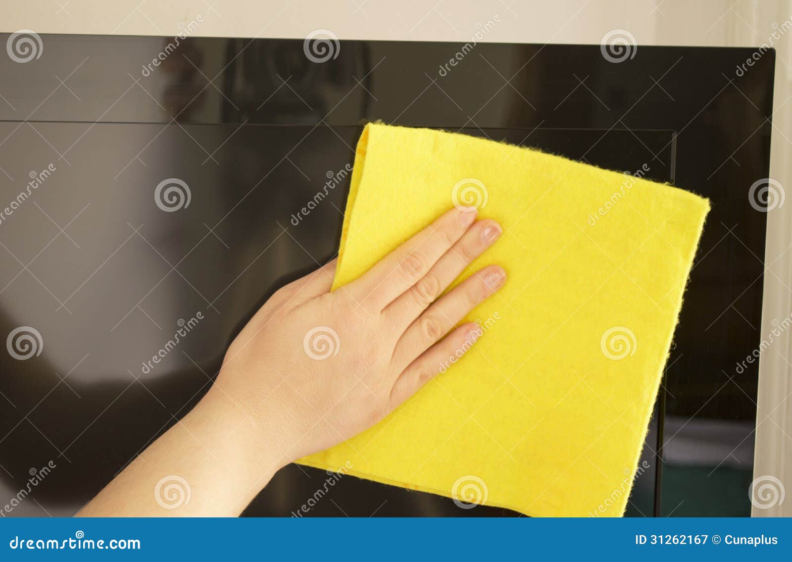 Young Woman Cleaning a LED Display Stock Image - Image of black, hand ...