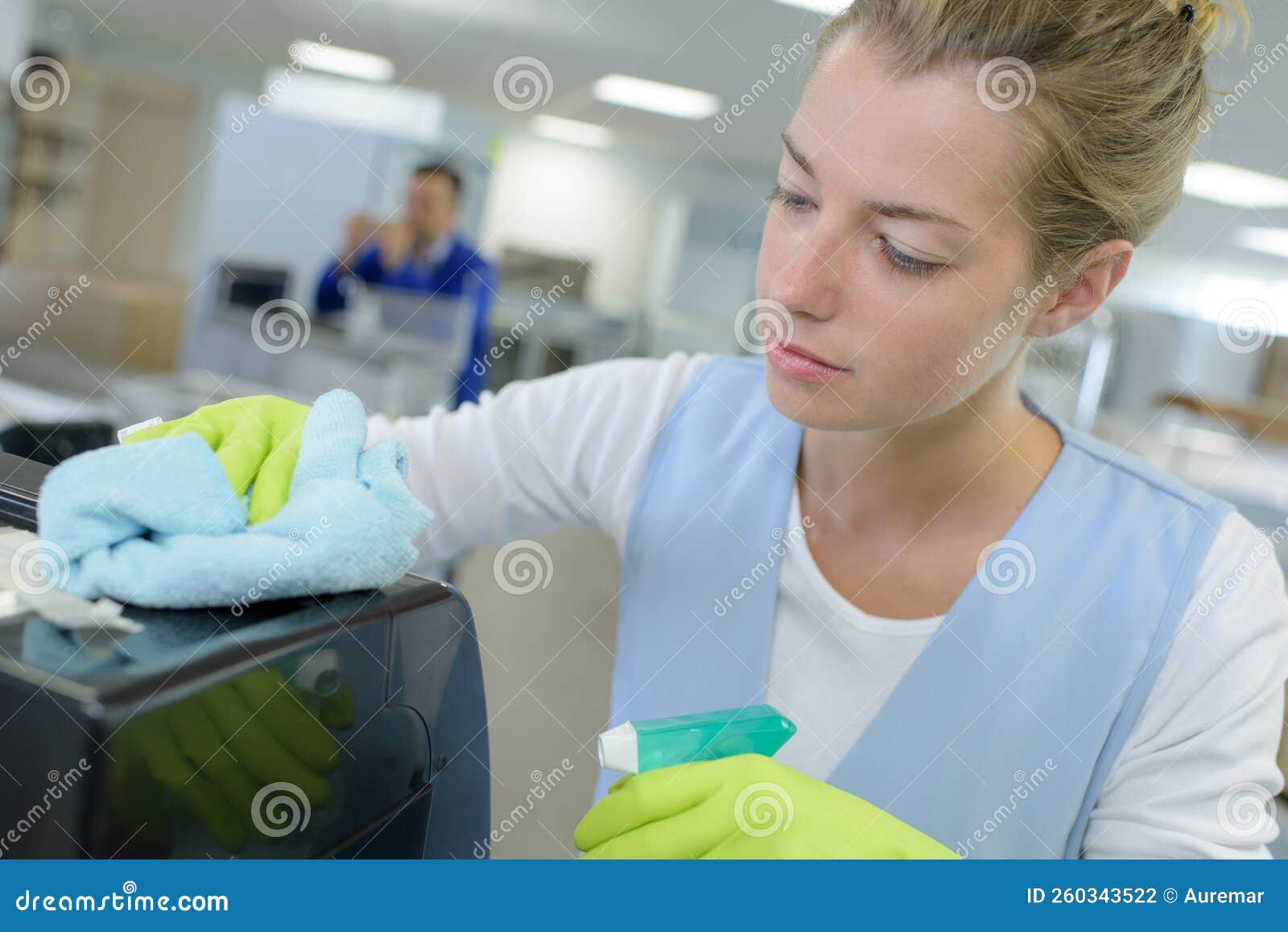 Young Woman Cleaning Office Table Stock Photo - Image of hygiene ...