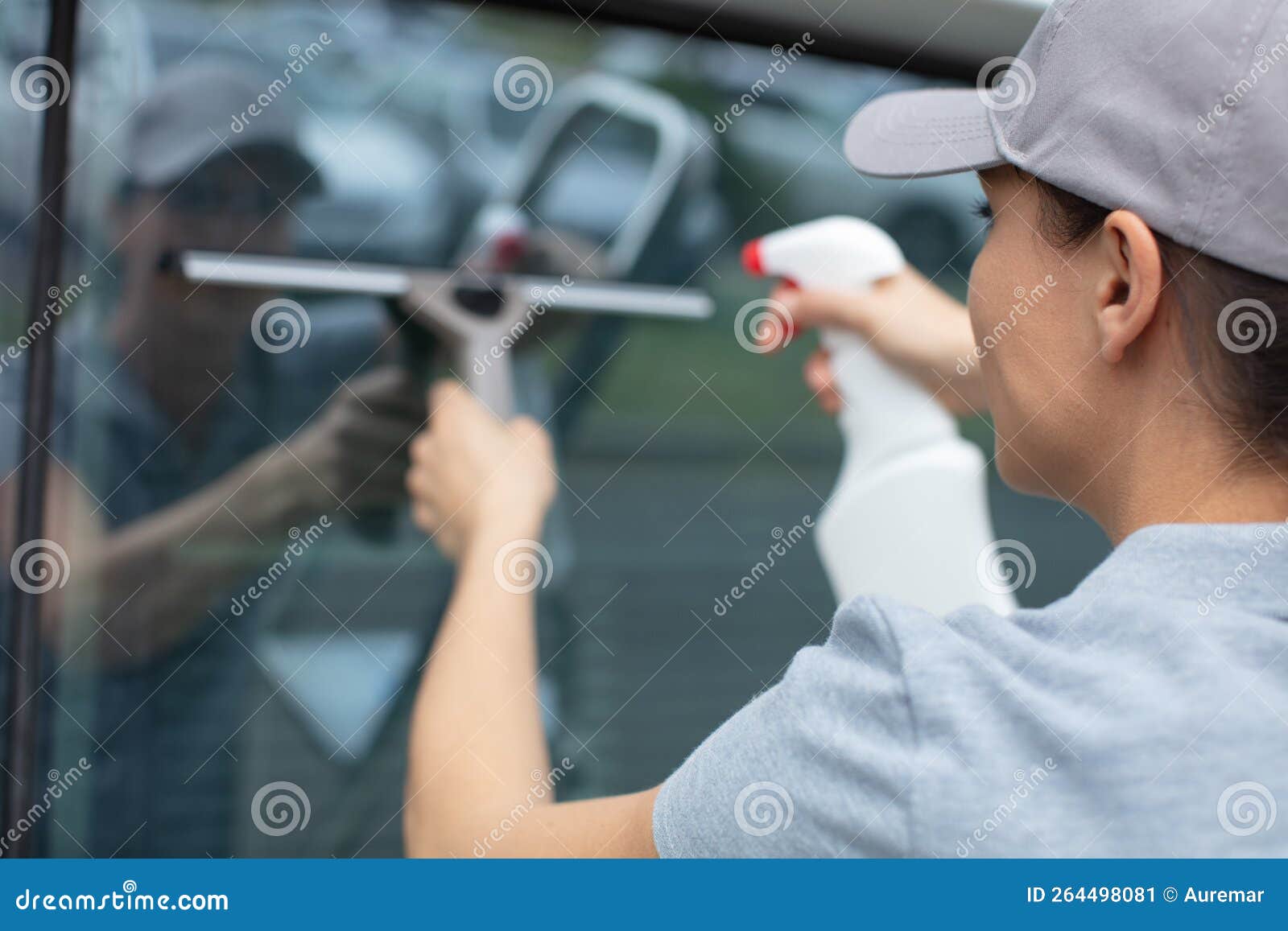 Young Woman Cleaning Office Windows Stock Image - Image of rearview ...