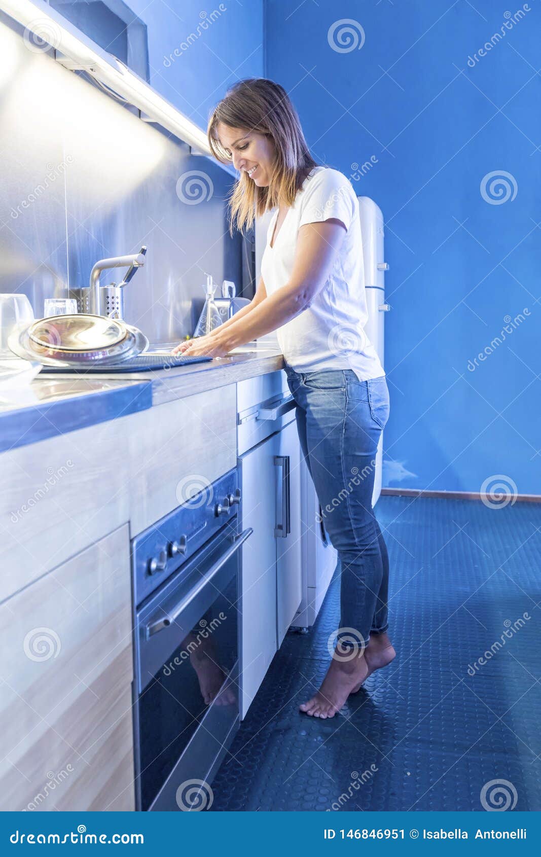 Young Woman Cleaning The Sink At The Kitchen Stock Image Image Of