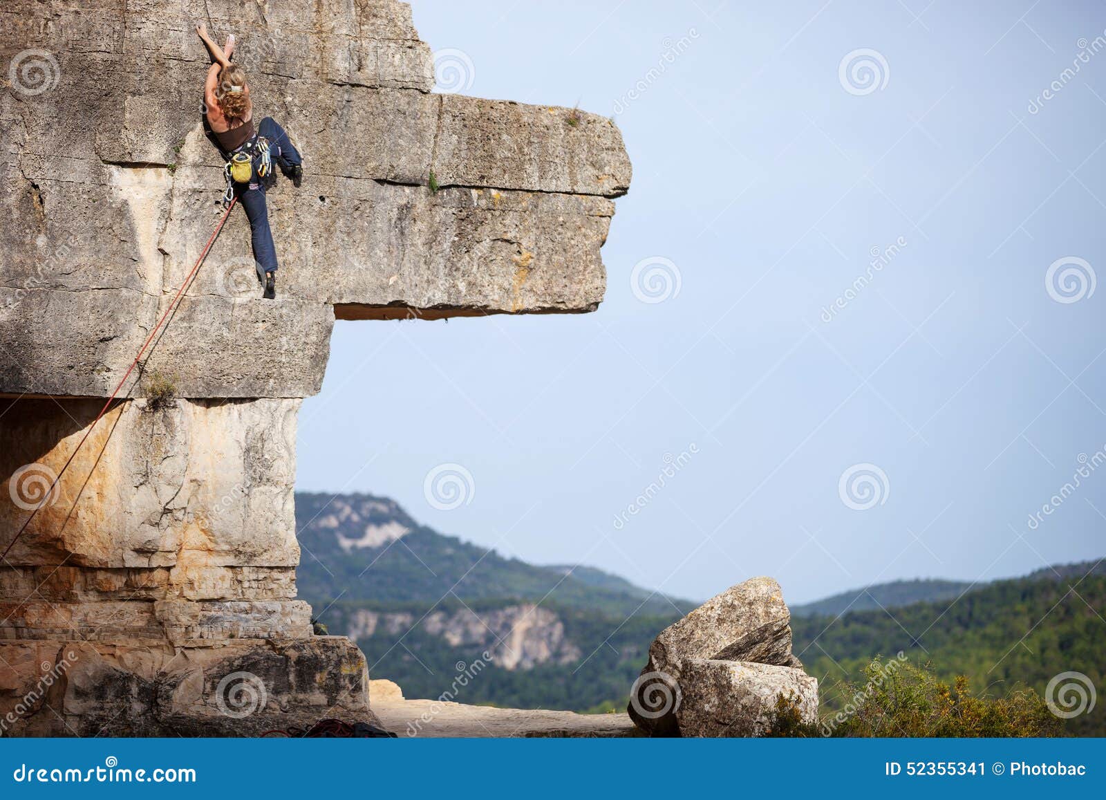 Young Woman Climbing on a Cliff Stock Image - Image of girl, activity ...