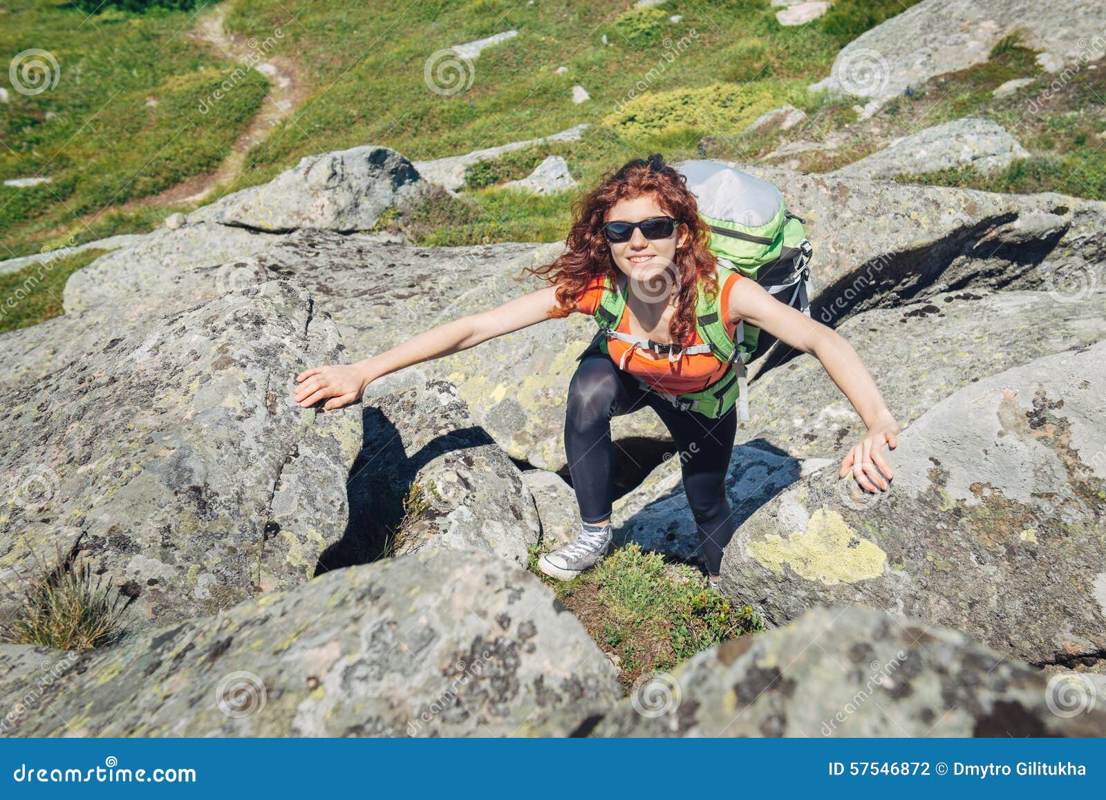 Young Woman Climbing in the Mountain Stock Photo - Image of people ...