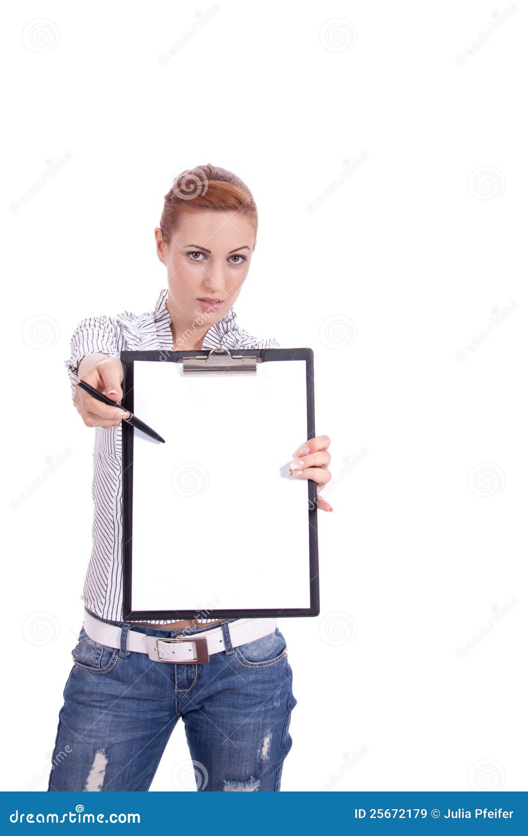 Young Woman with Clipboard Isolated on White Stock Image - Image of ...