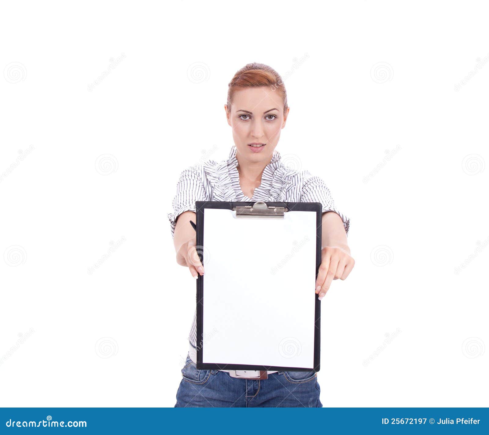 Young Woman with Clipboard Isolated on White Stock Image - Image of ...