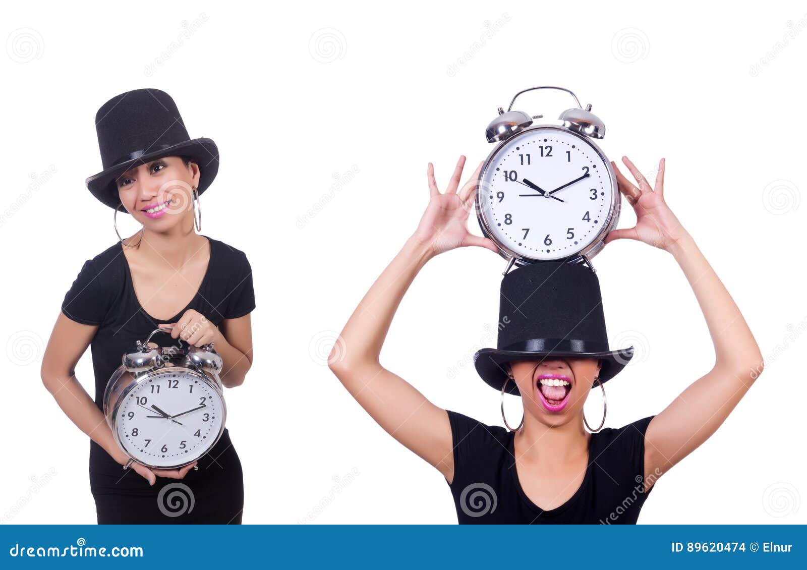 The Young Woman with Clock Isolated on White Stock Photo - Image of ...