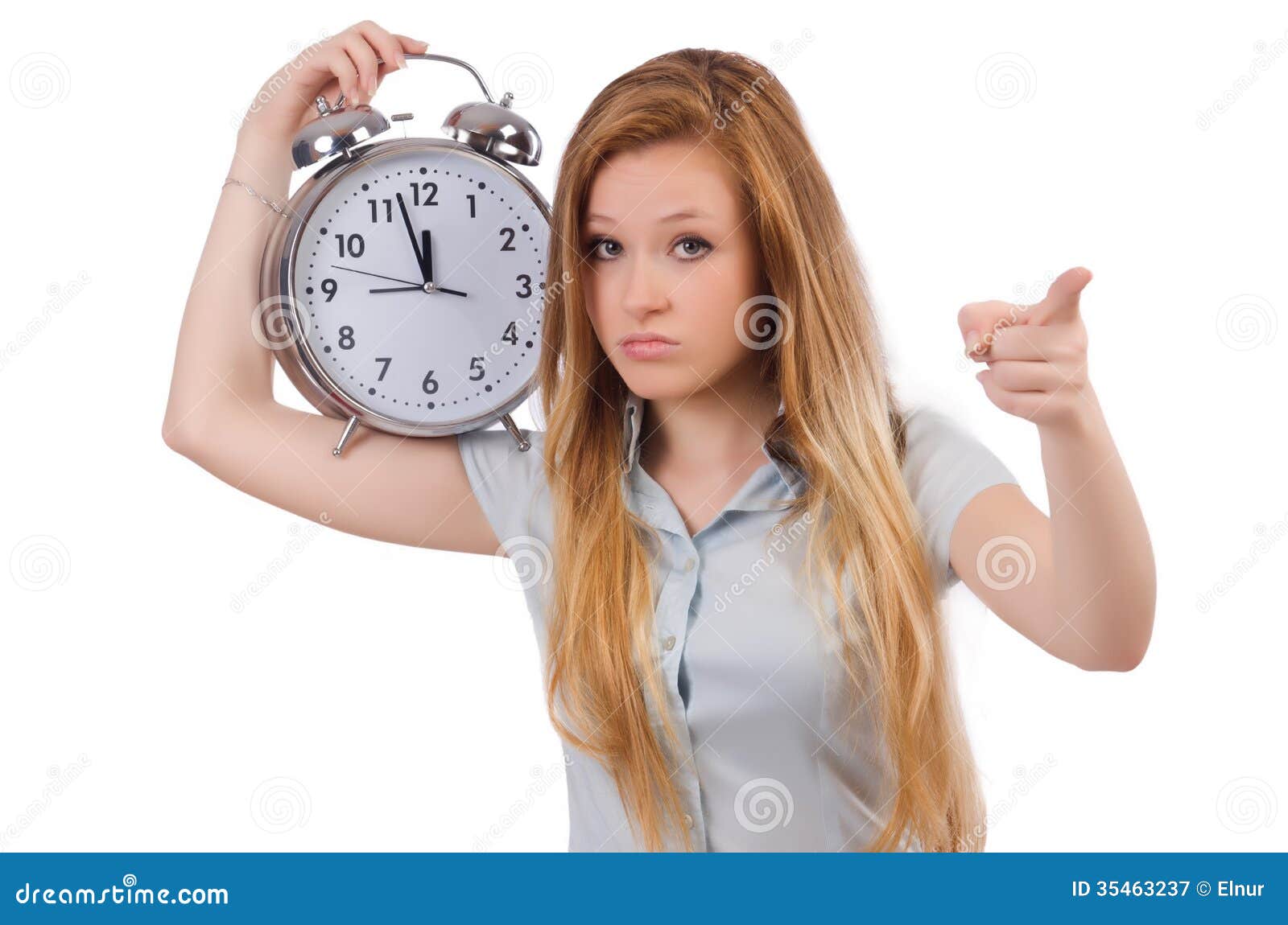 Young woman with clock stock image. Image of desk, attractive - 35463237