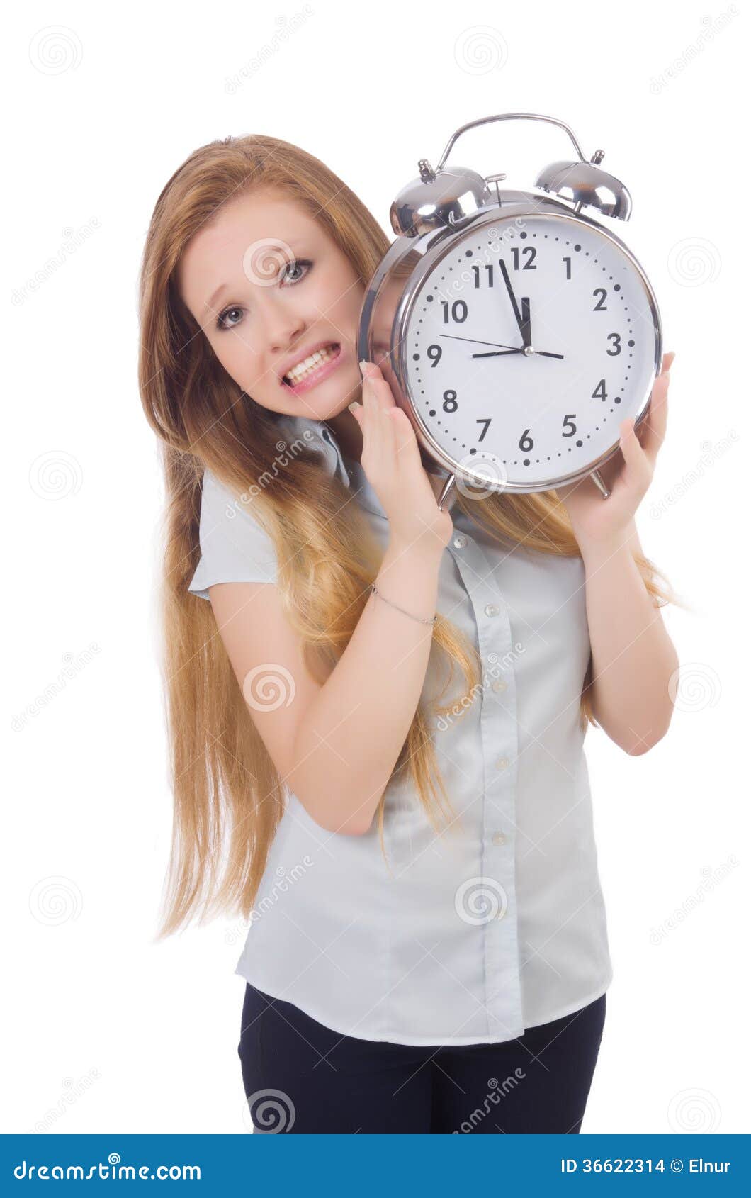 Young woman with clock stock photo. Image of employee - 36622314