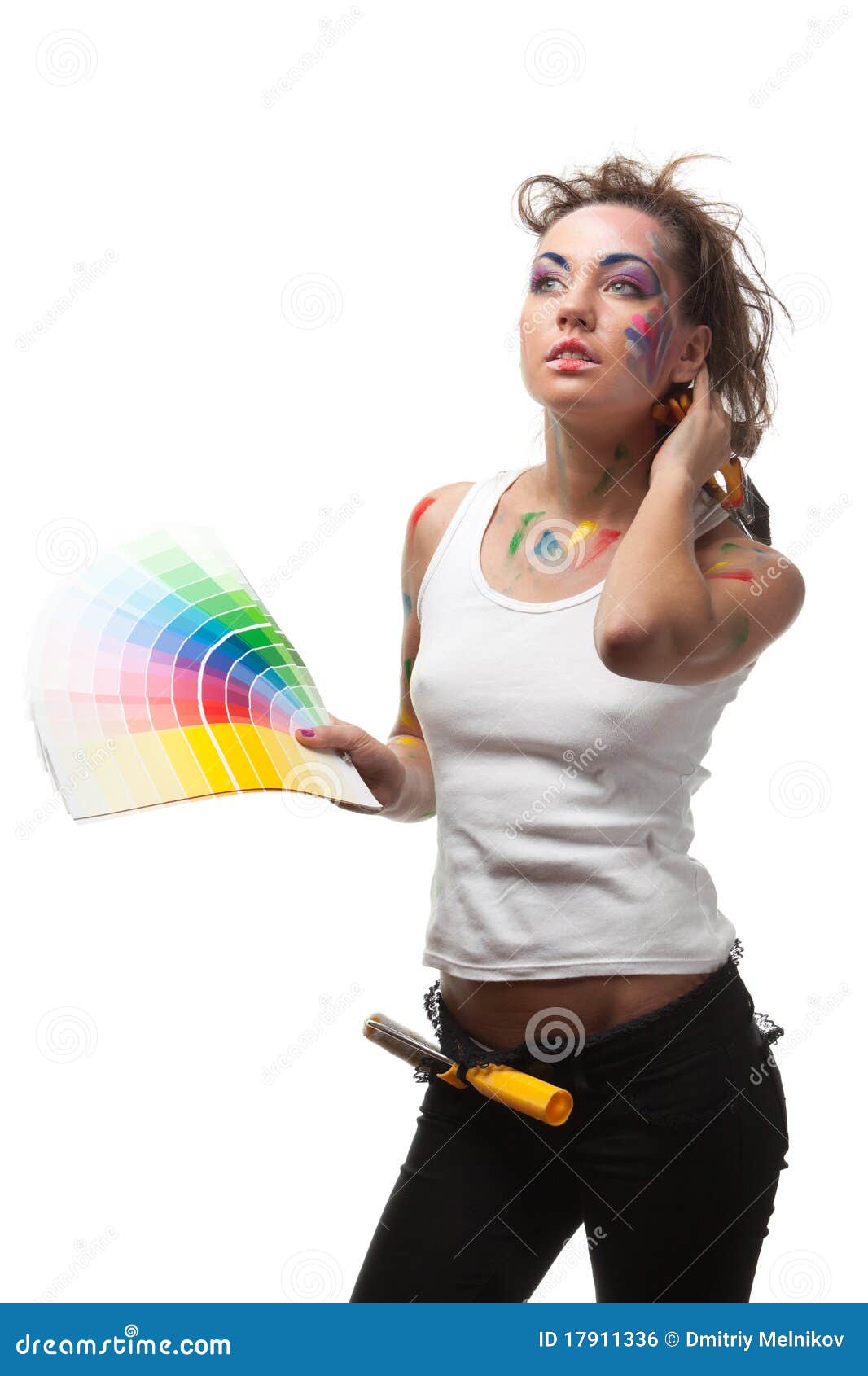 Young Woman with a Color Guide and Paintbrushes. Stock Photo - Image of ...