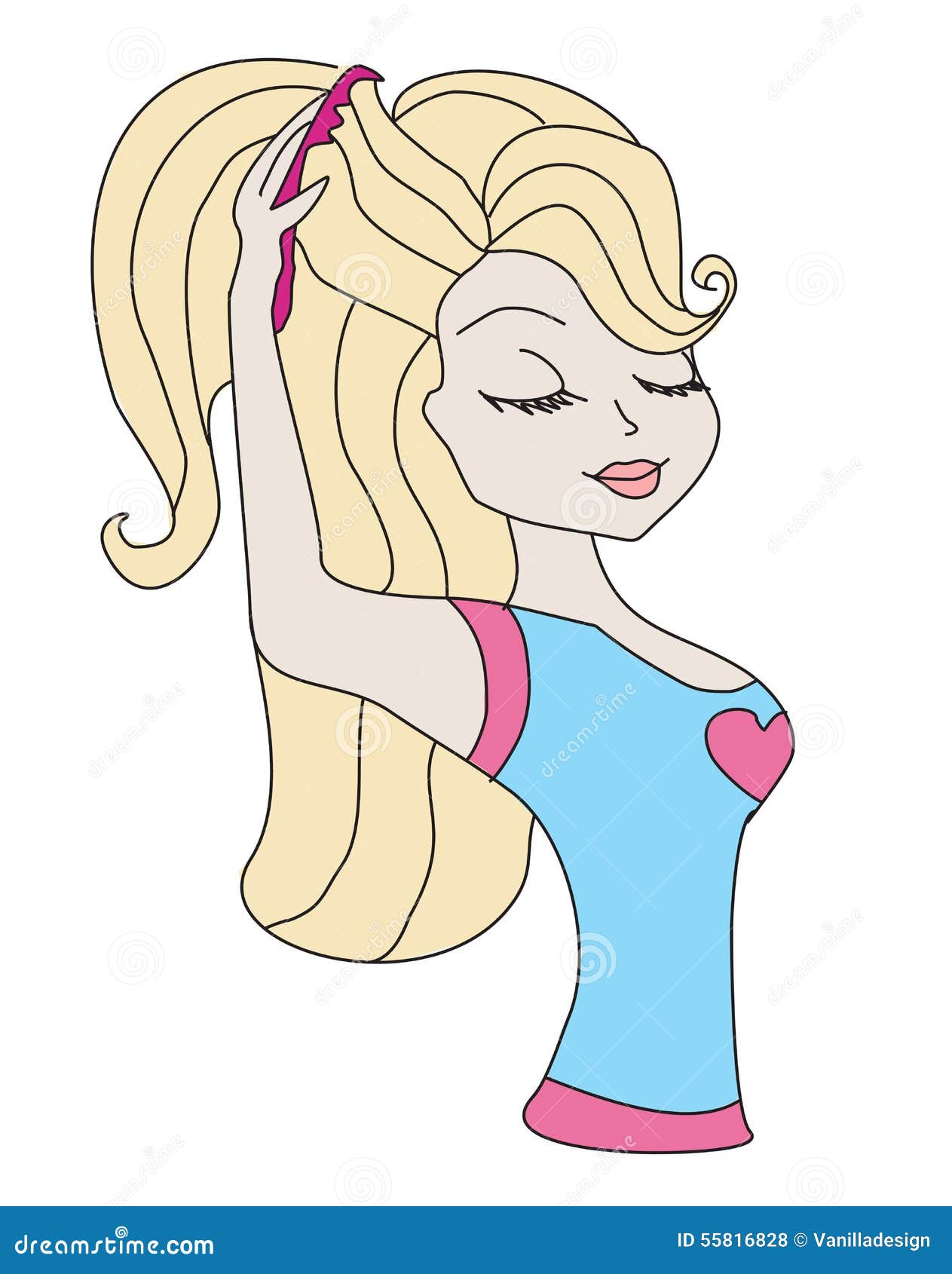 Young woman combing hair stock vector. Illustration of comb - 55816828