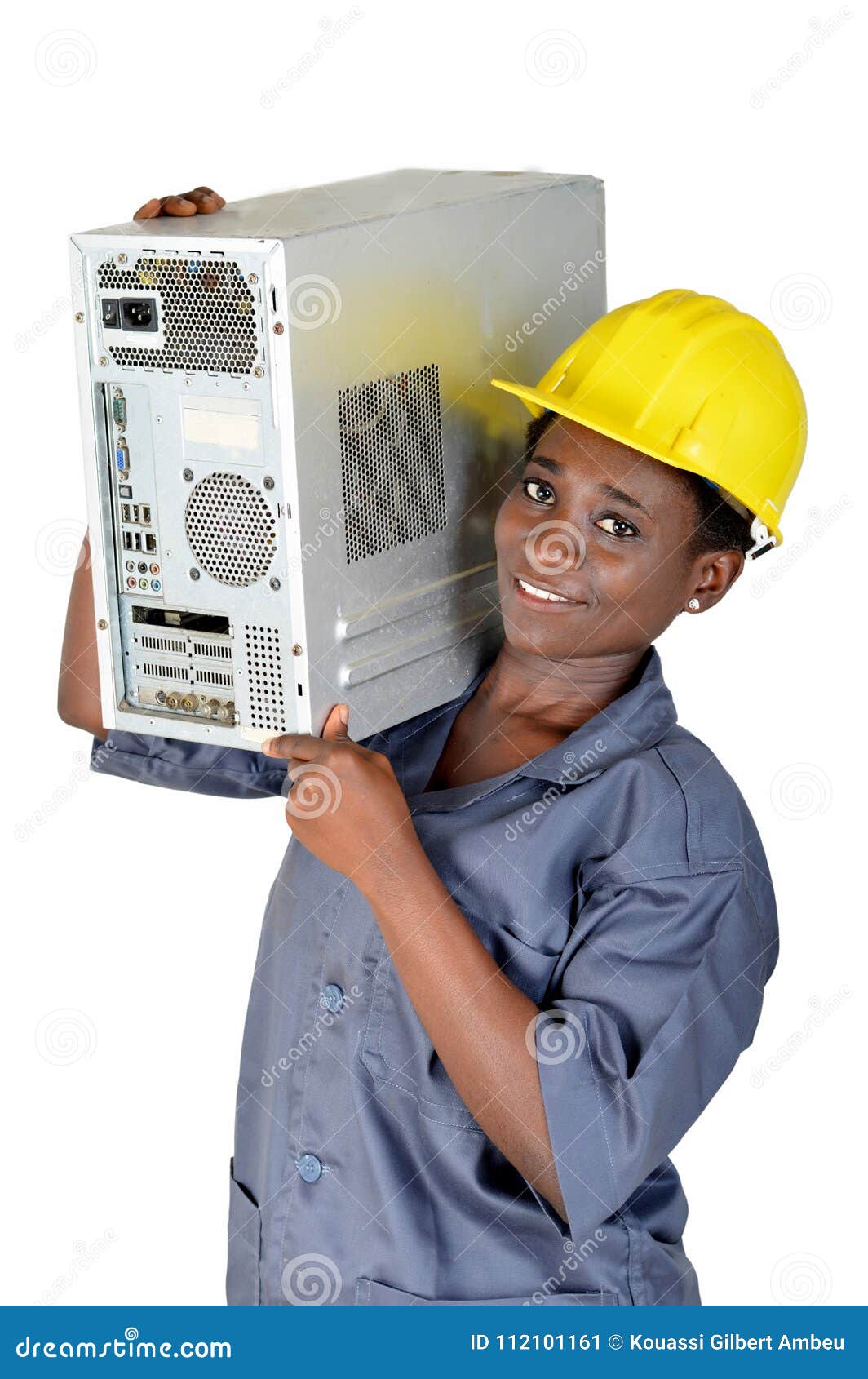 Young Woman with a Computer CPU on Her Shoulder. Stock Image - Image of ...