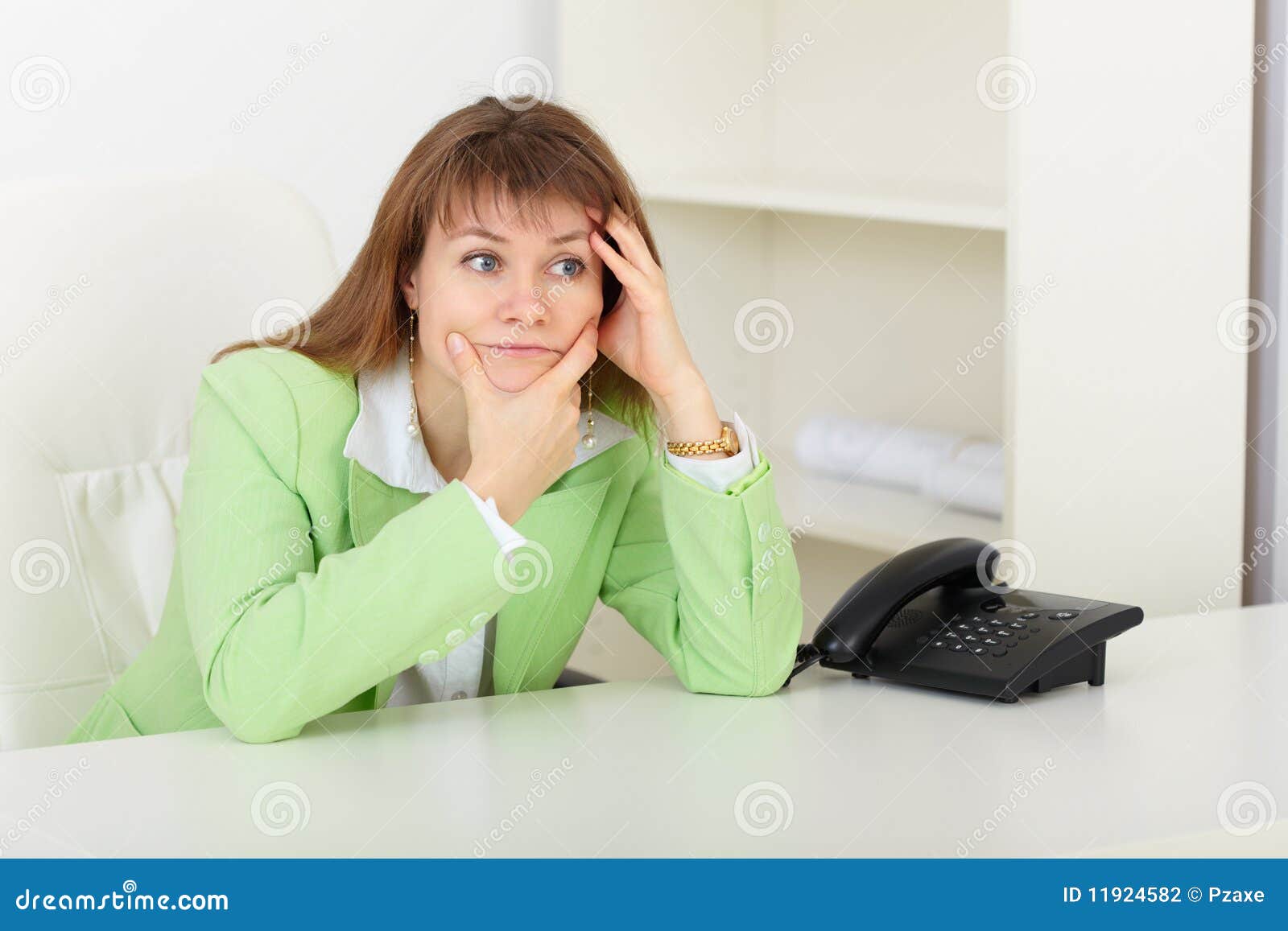 Young Woman with Concentration Thinks on Workplace Stock Photo - Image ...