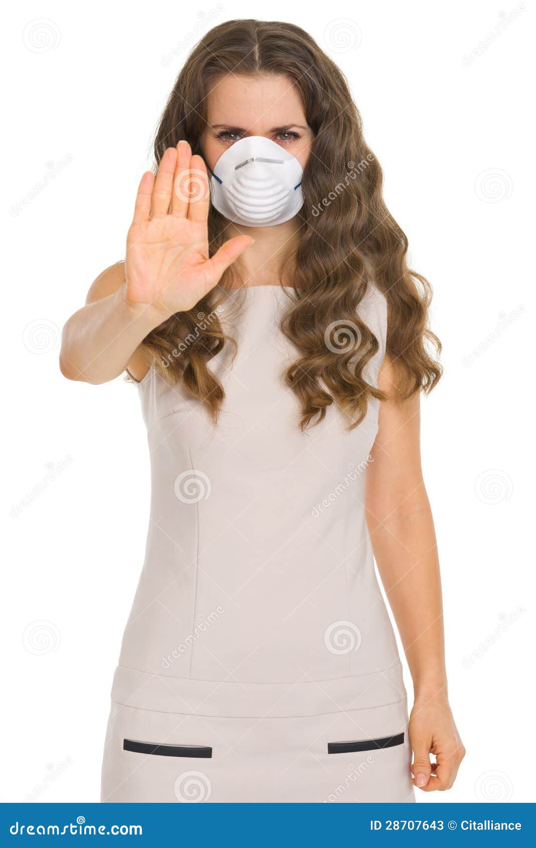 Young Woman in Cone Mask Showing Stop Gesture Stock Image - Image of ...
