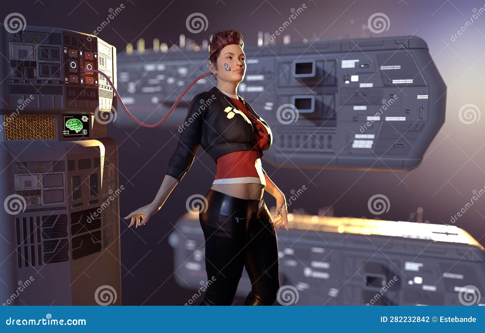Young Woman Connected To a Machine Stock Illustration - Illustration of ...