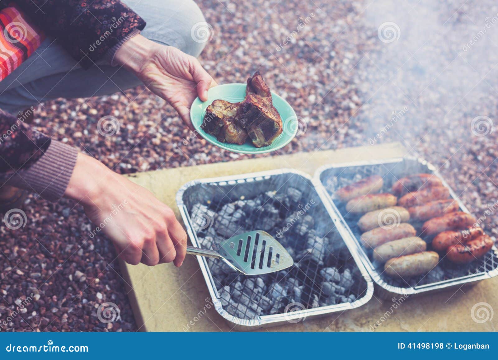 Young Woman Cooking on a Barbecue Stock Photo - Image of charcoal, meat ...