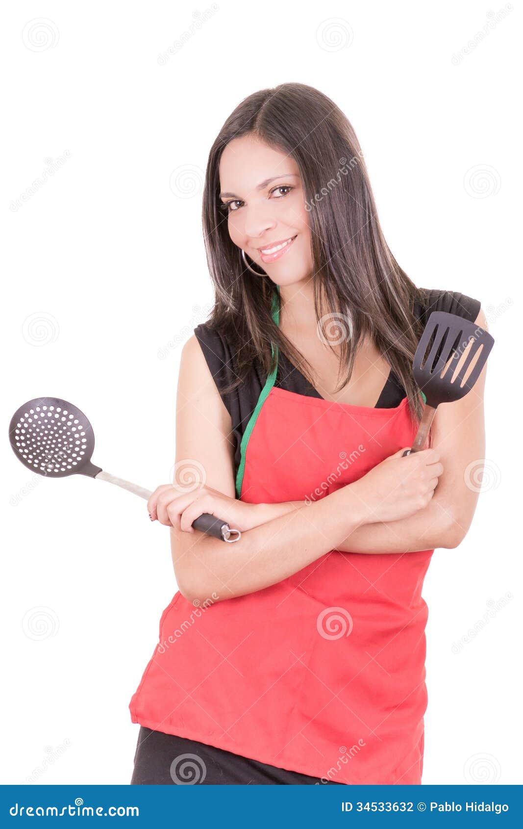 Young Woman Cooking, Isolated on White Background Stock Photo - Image ...