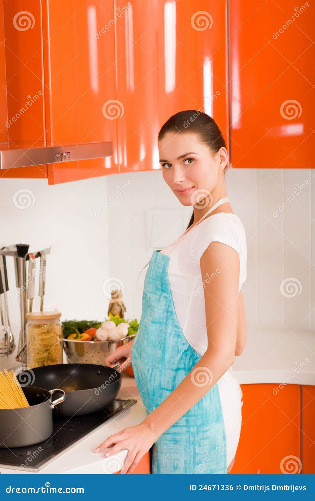 Young Woman Cooking in the Kitchen Stock Photo - Image of cheerful ...