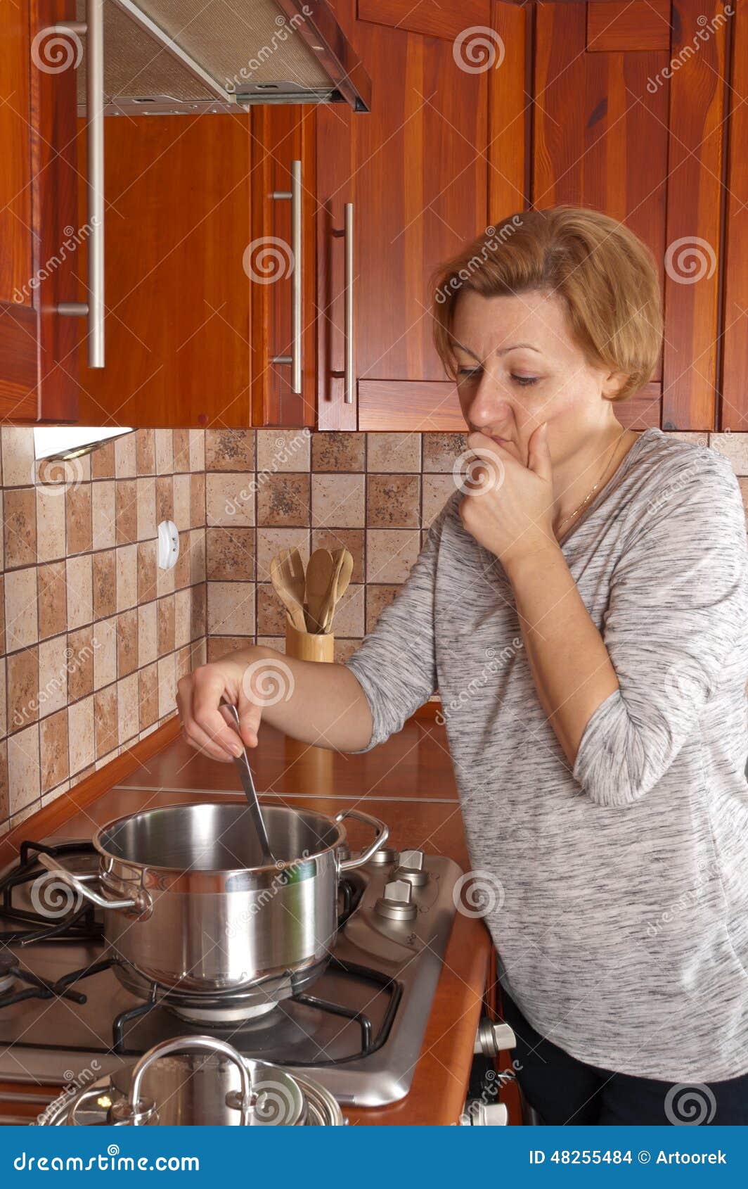 Young Woman Cooks the Dinner Stock Photo - Image of interior, life ...