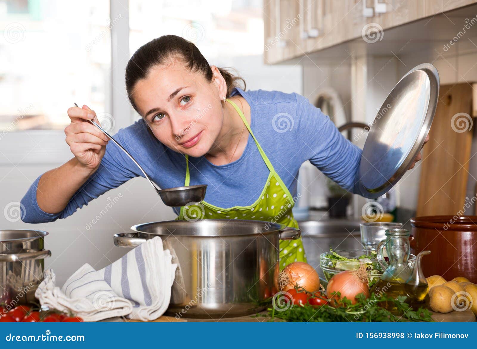 Woman Cooks Soup in the Kitchen Stock Photo - Image of culinary ...