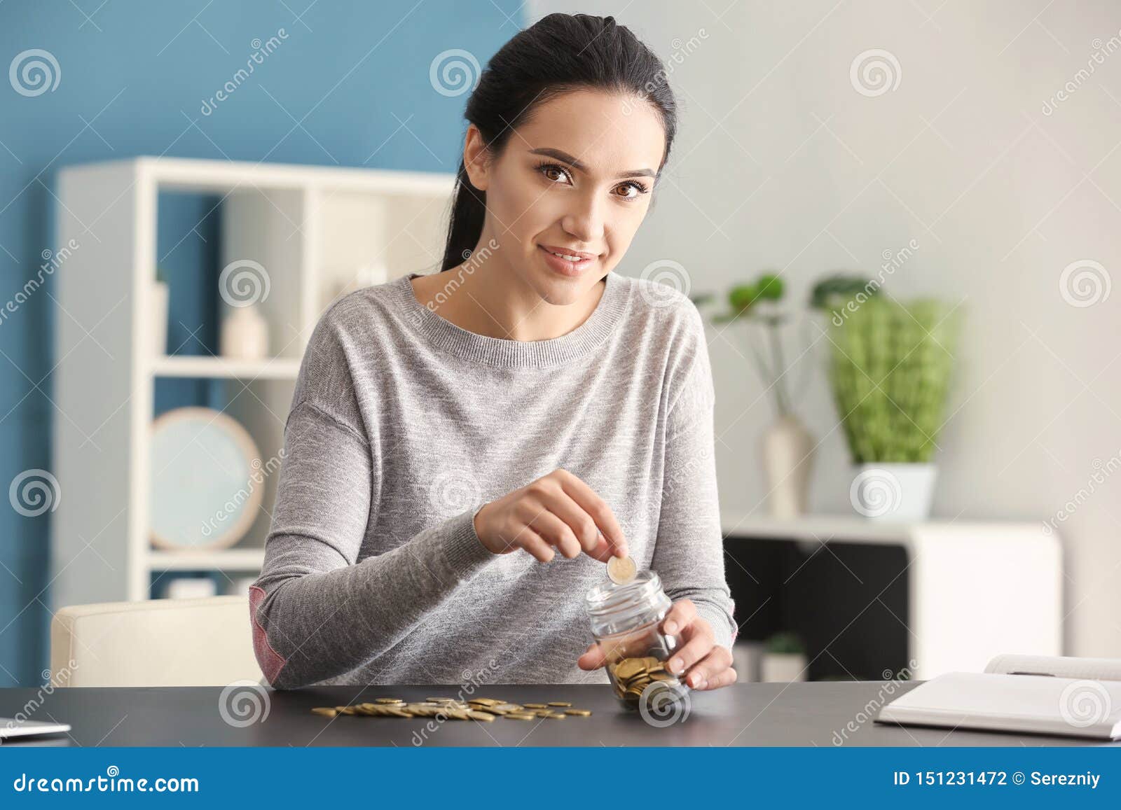 Young Woman Counting Money at Table Stock Photo - Image of cost, credit ...