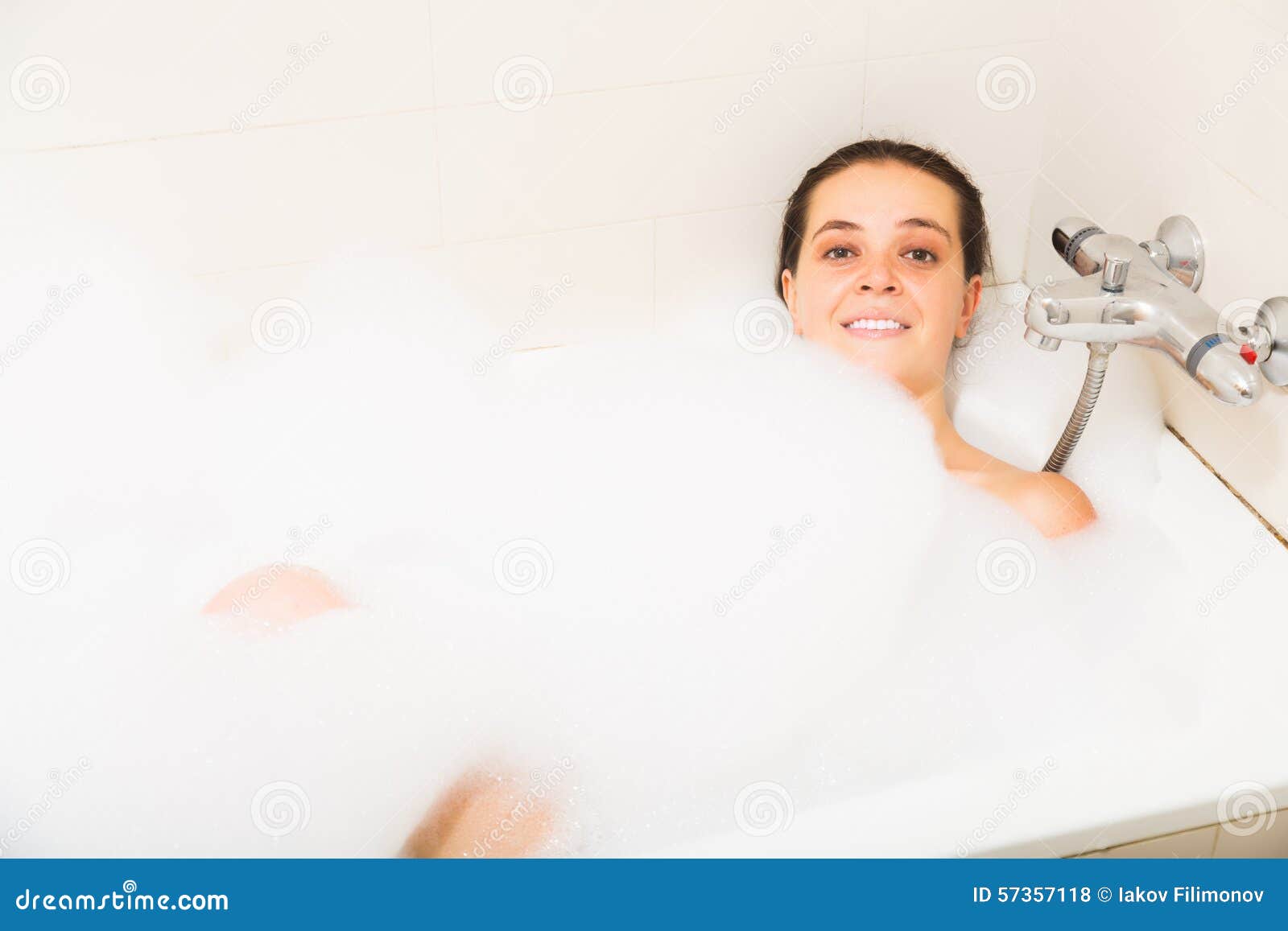 Young Woman Covered Foam in Bath Stock Photo - Image of treatment ...