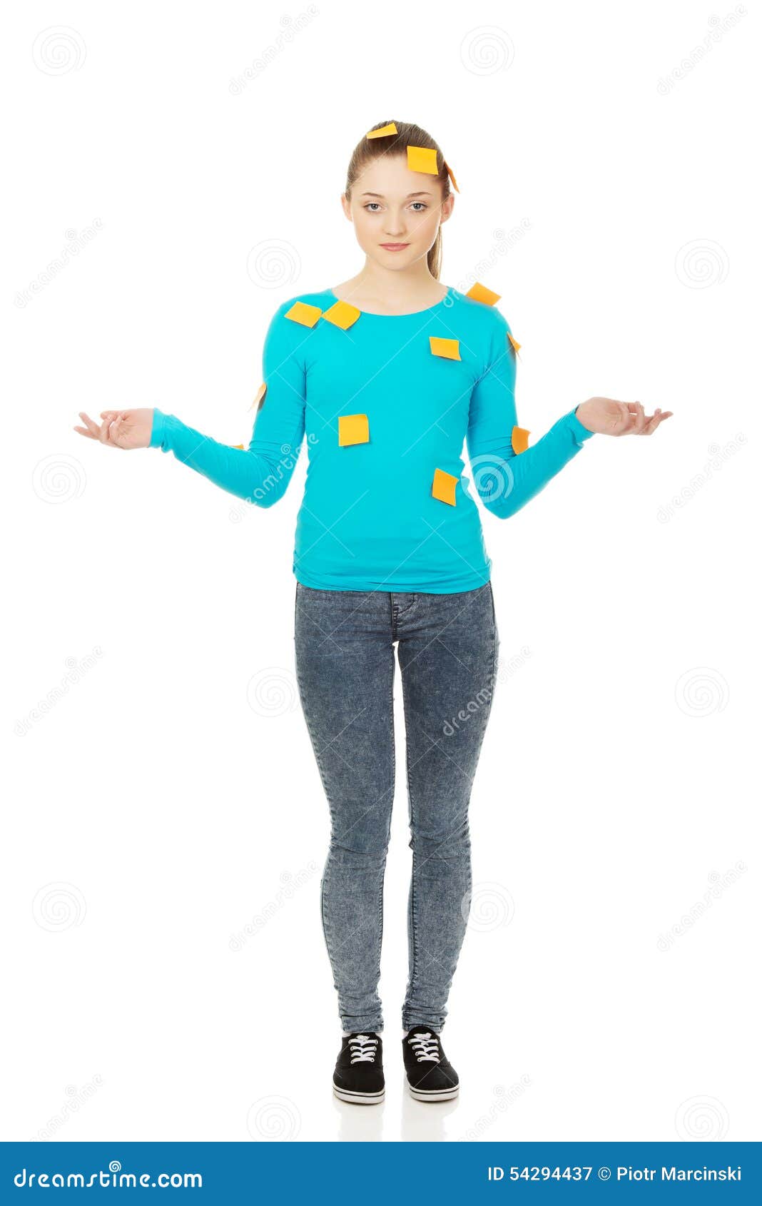 Young Woman Covered with Post it Notes. Stock Image - Image of busy ...