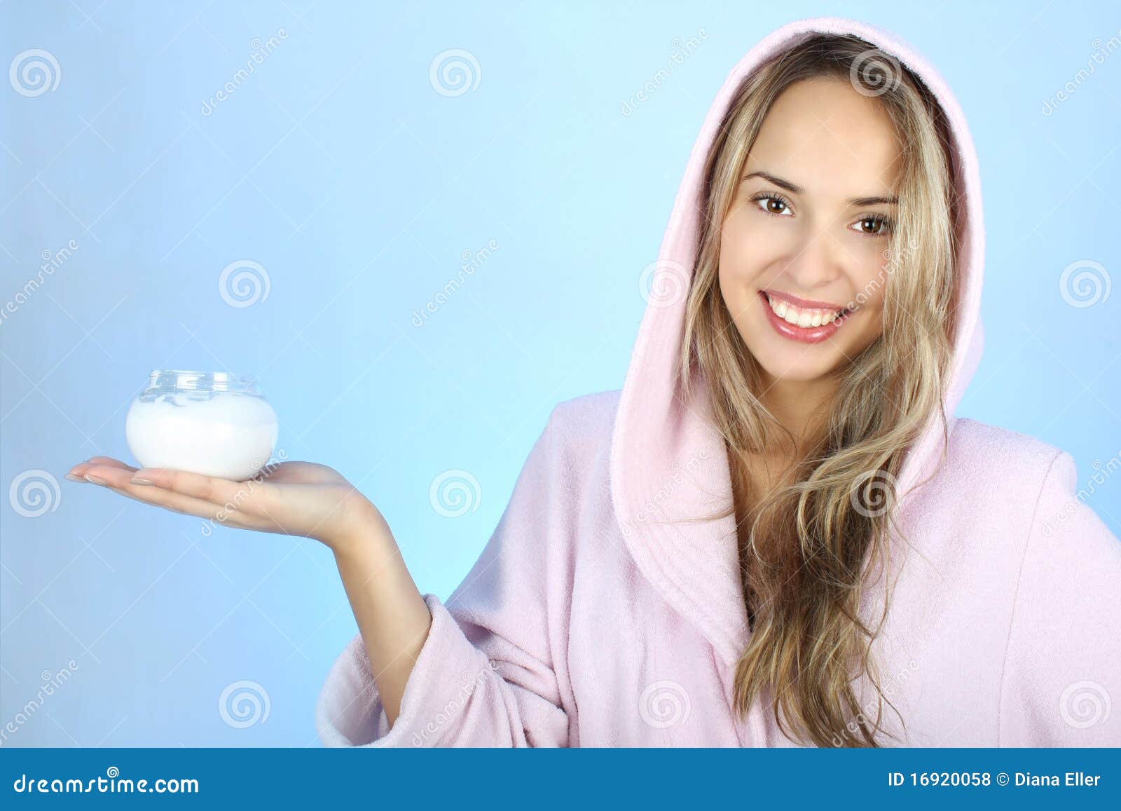 Young Woman with Cream after Bath Stock Photo - Image of cream, care ...