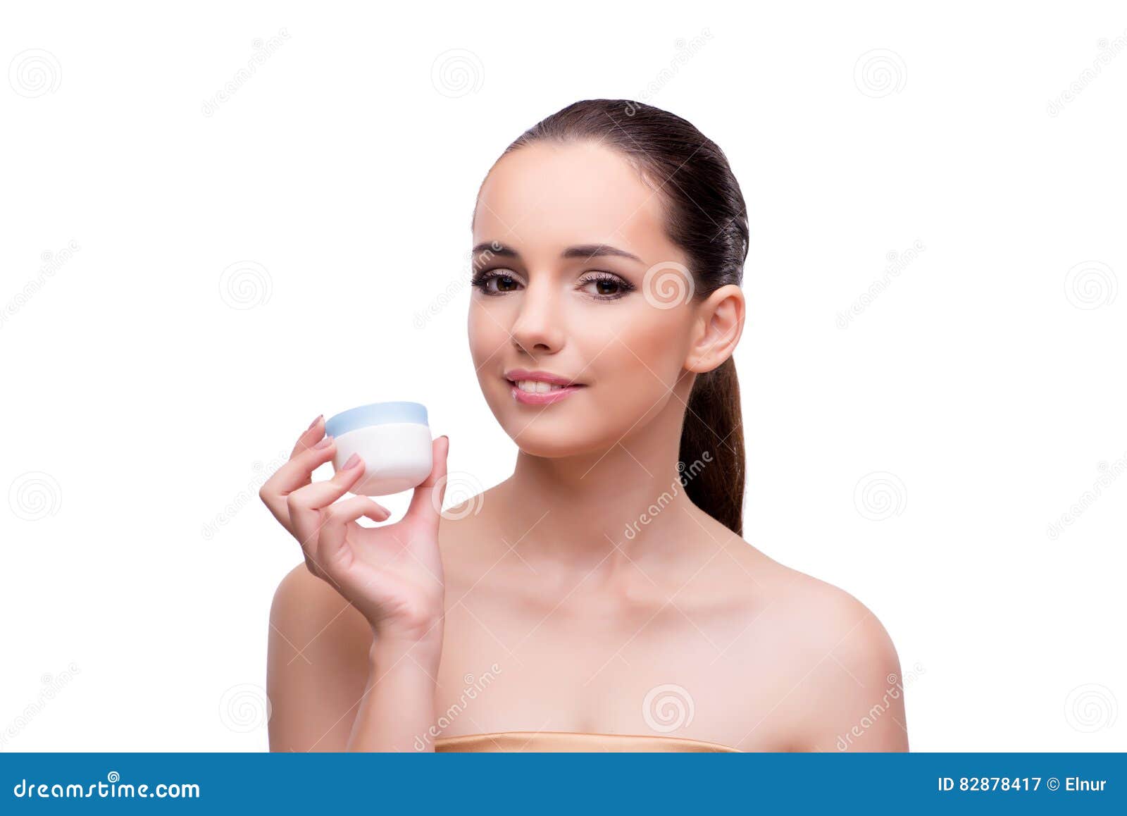 The Young Woman with Cream Isolated on White Stock Image - Image of ...