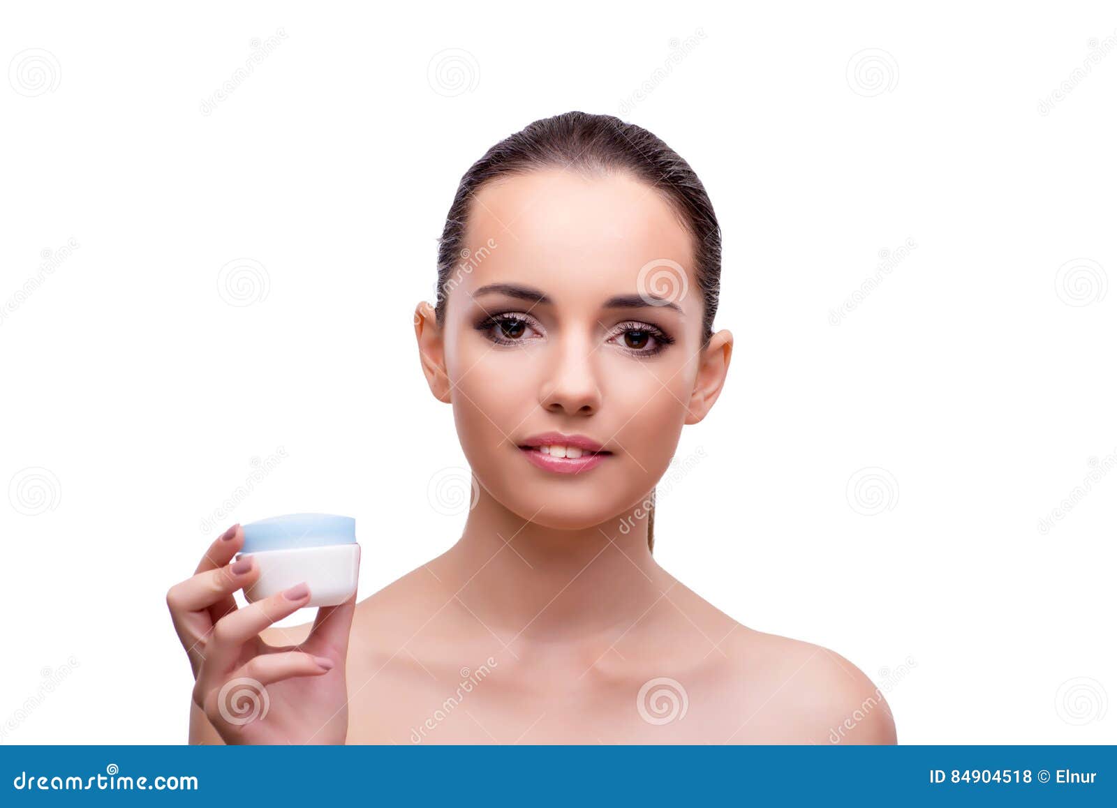 The Young Woman with Cream Isolated on White Stock Photo - Image of ...