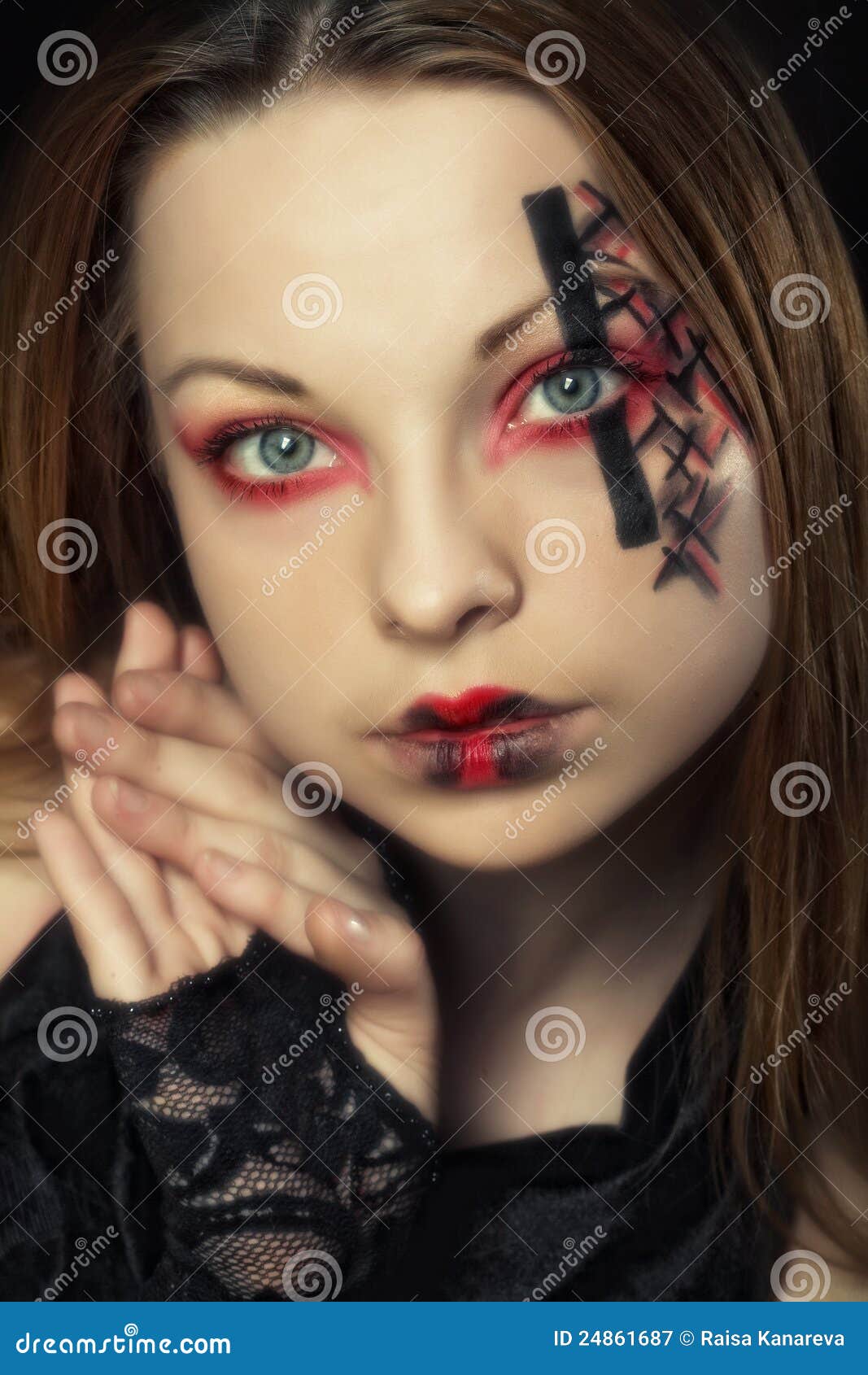 Young Woman with Creative Face-art Stock Image - Image of element ...