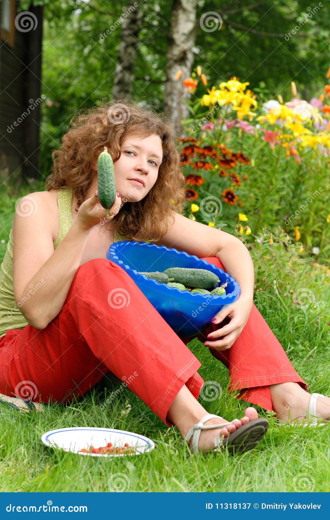 Young Woman With Crop Of Cucumbers Stock Image Image Of Holding