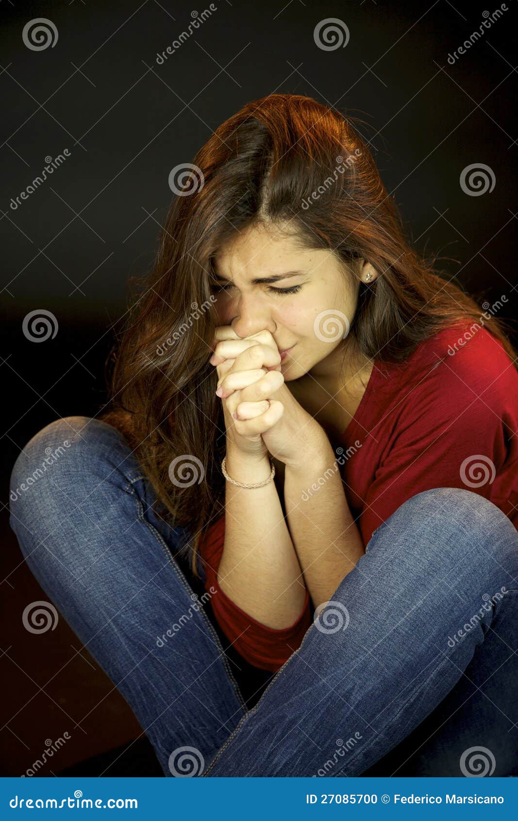 Young Woman Crying in the Dark Stock Photo - Image of domestic, eyes ...