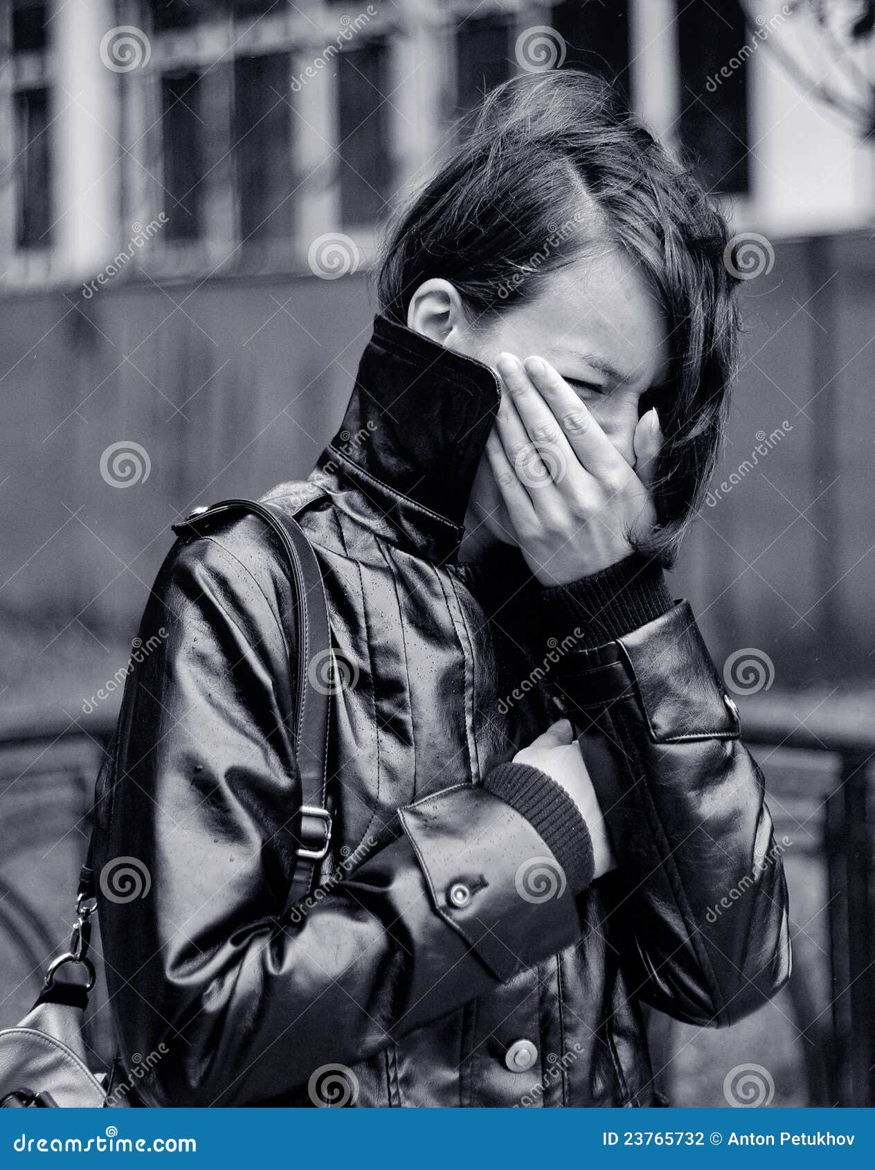 Young Woman Crying Outdoors Stock Photo - Image of sadness, building ...