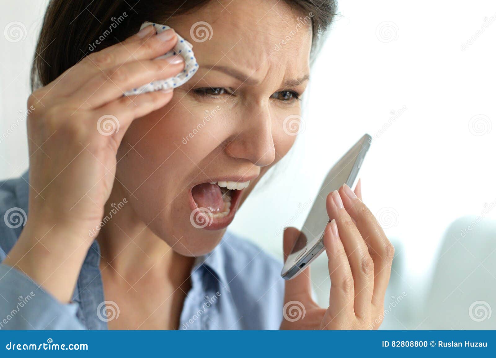 Young Woman Crying in Phone Stock Photo - Image of beauty, girl: 82808800