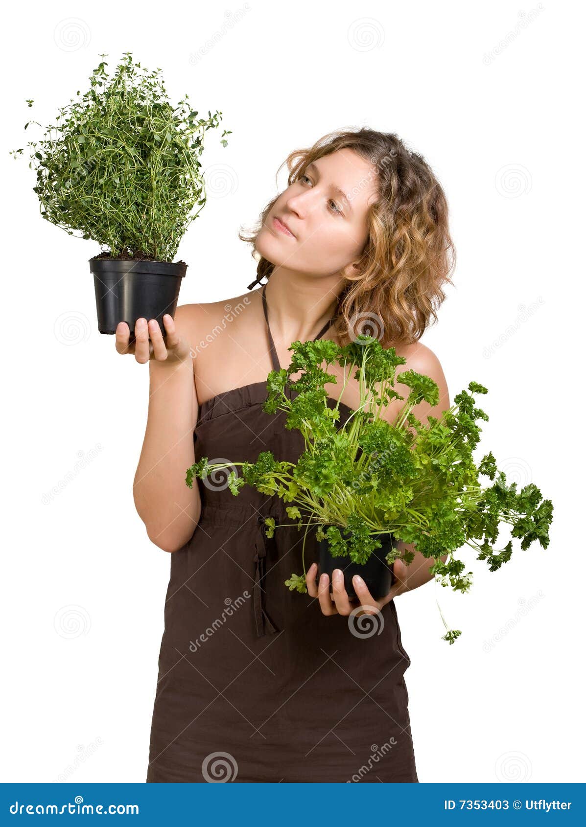 Young Woman with Culinary Plants Stock Image - Image of caucasian, food ...