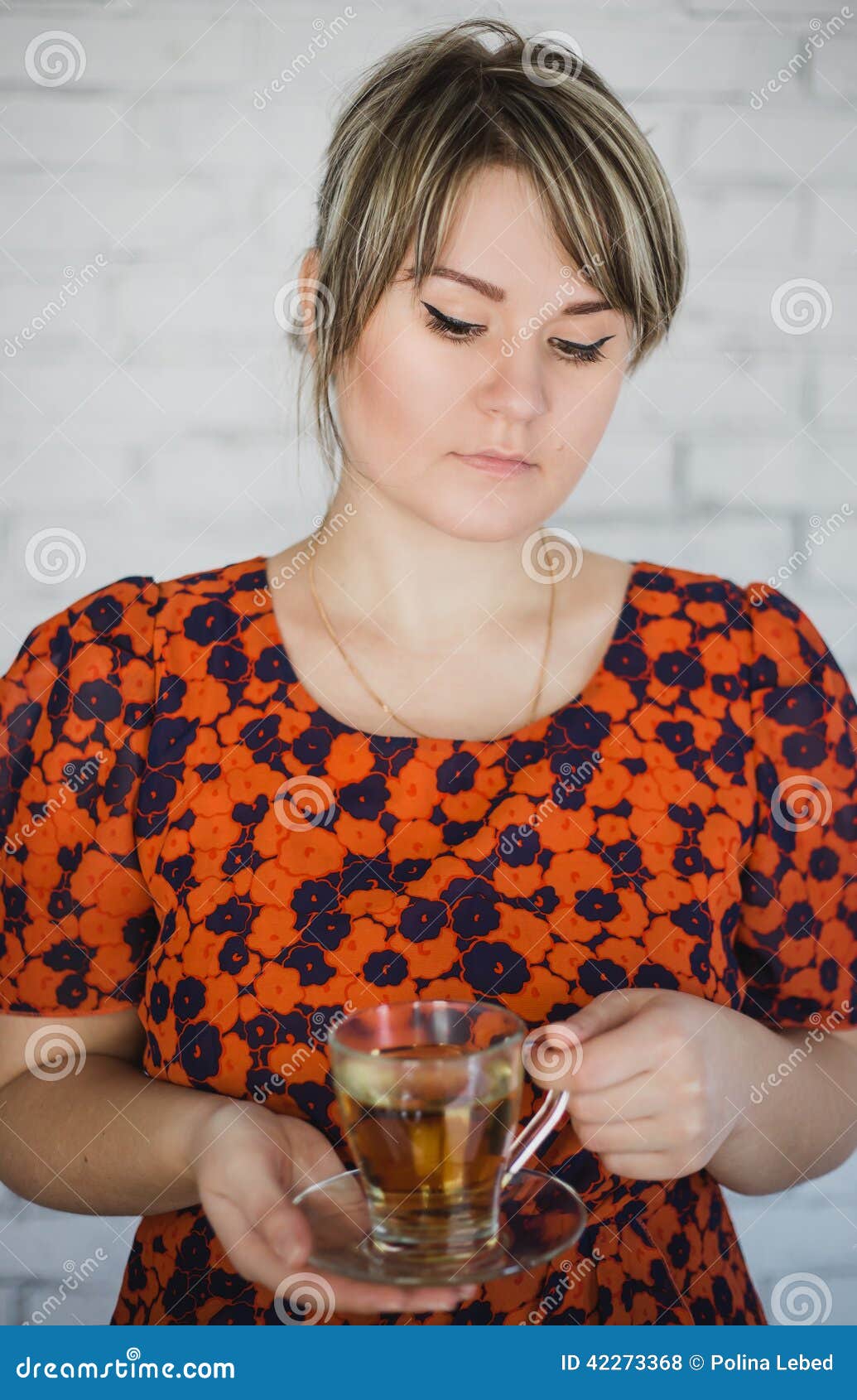 Young Woman with Cup of Green Tea in Her Hands Stock Photo - Image of ...