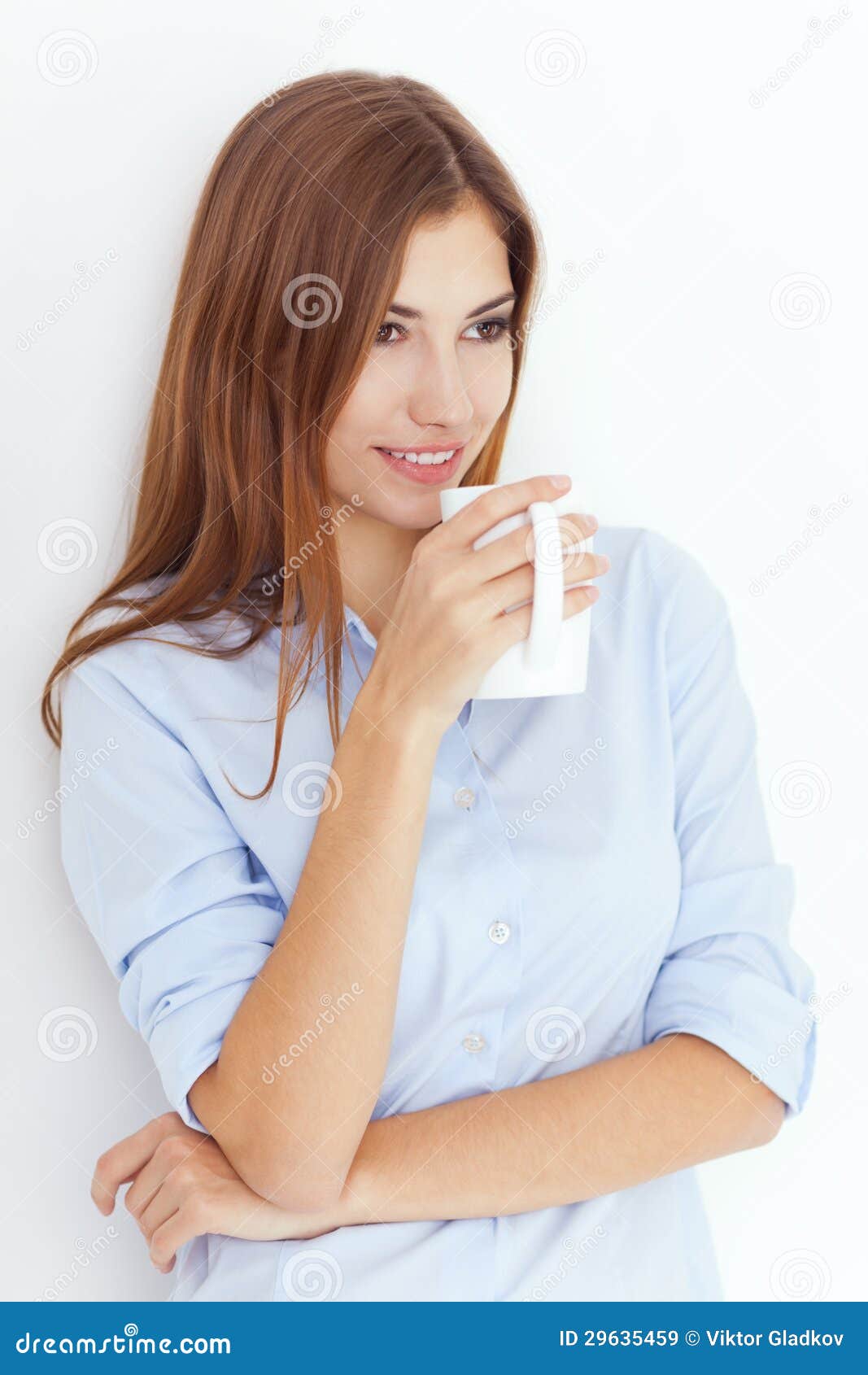 Young Woman with Cup of Tea or Coffee Stock Image - Image of cheerful ...