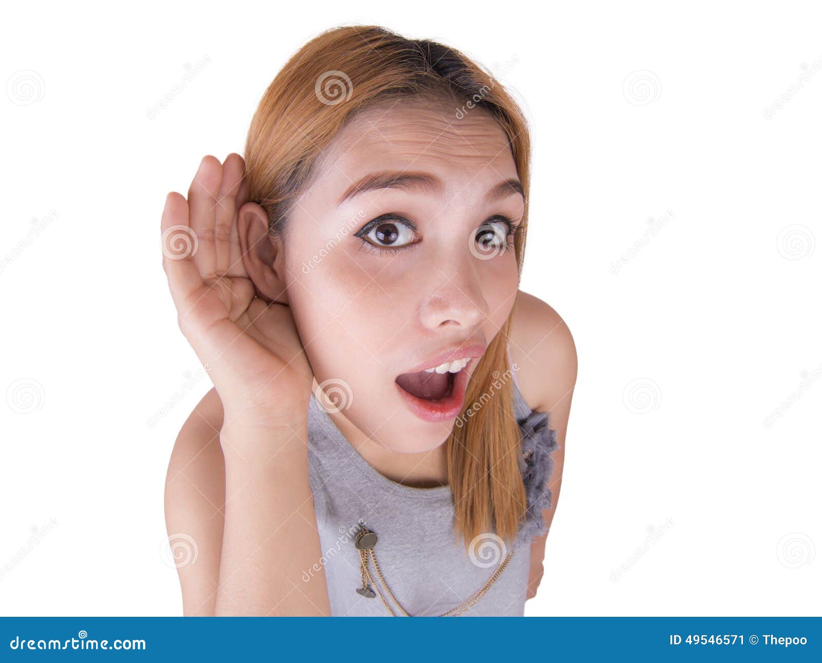 Young Woman Cupping Hand To Ear Stock Image - Image of woman, adult ...