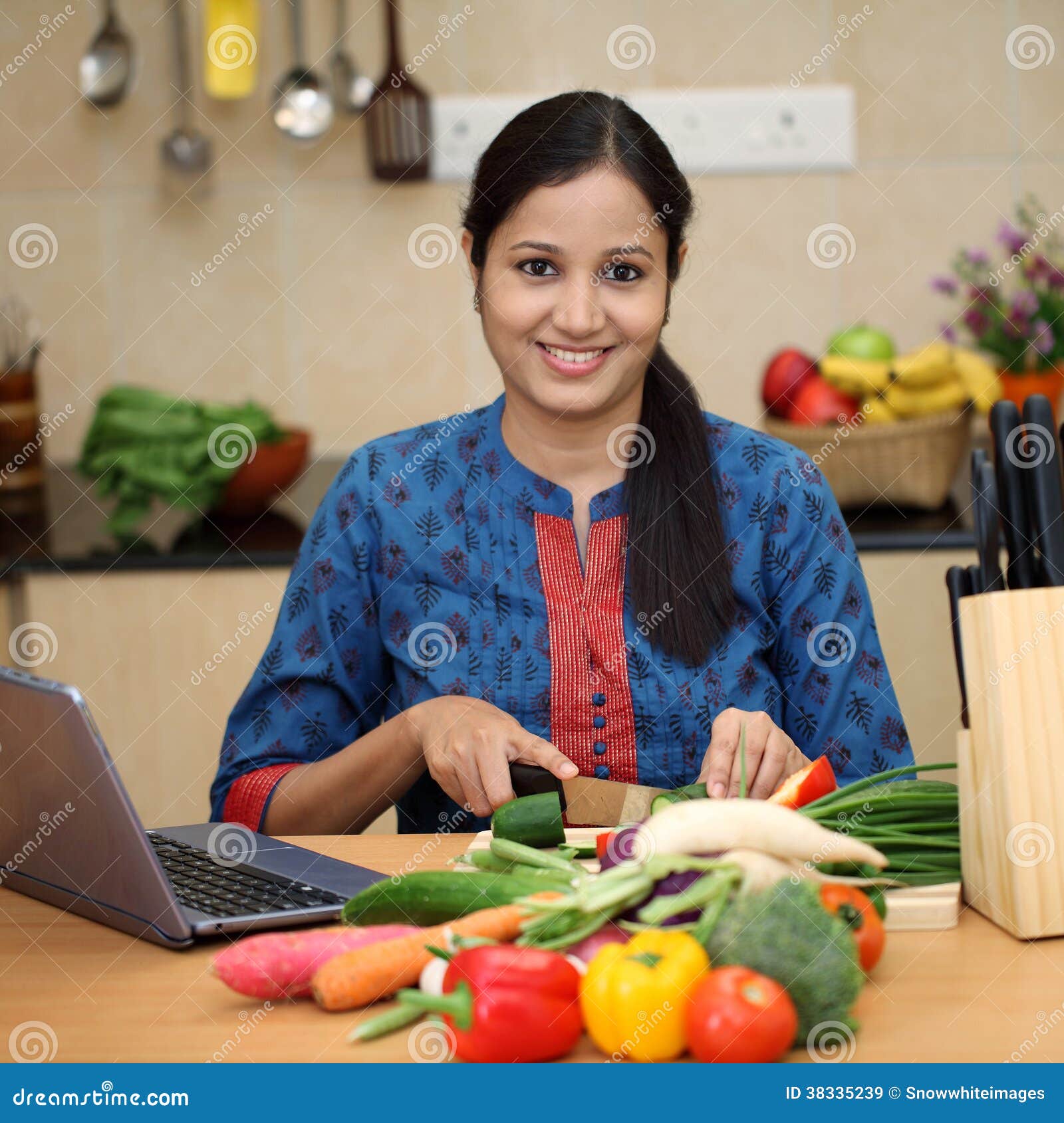 Young Woman Cutting Vegetables Stock Image - Image of fresh, apron ...
