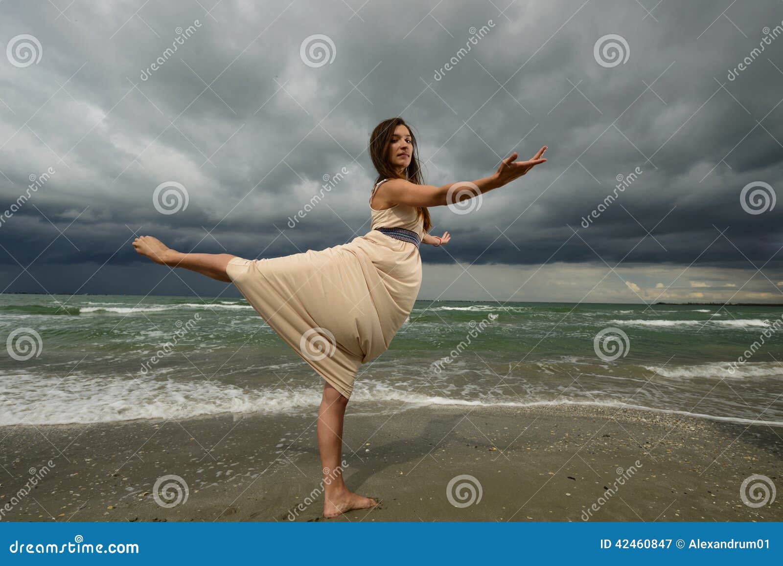 Young Woman Dancing on a Beach Stock Image - Image of nature, beauty ...