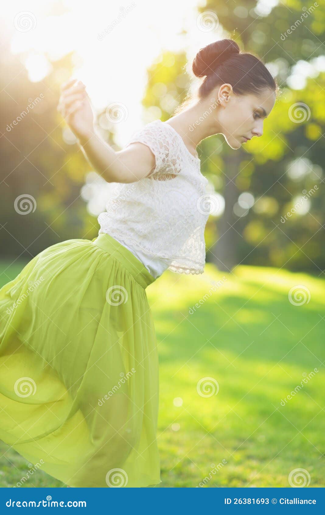 Young Woman Dancing in Forest Stock Image - Image of summer, pretty ...
