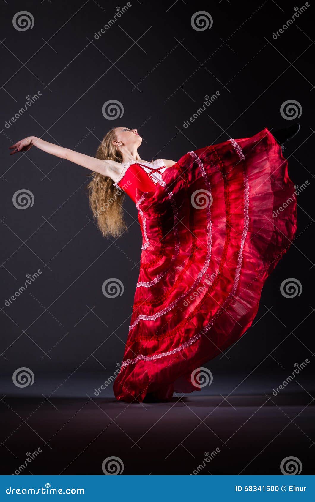 The Young Woman Dancing in Red Dress Stock Photo - Image of flamenco ...
