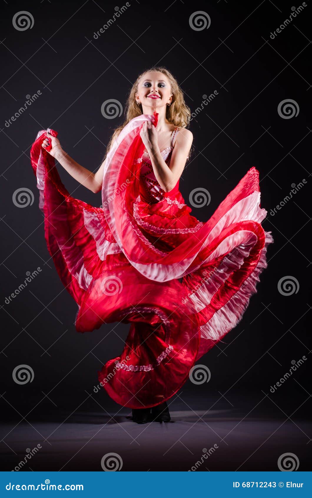 The Young Woman Dancing in Red Dress Stock Image - Image of clothing ...