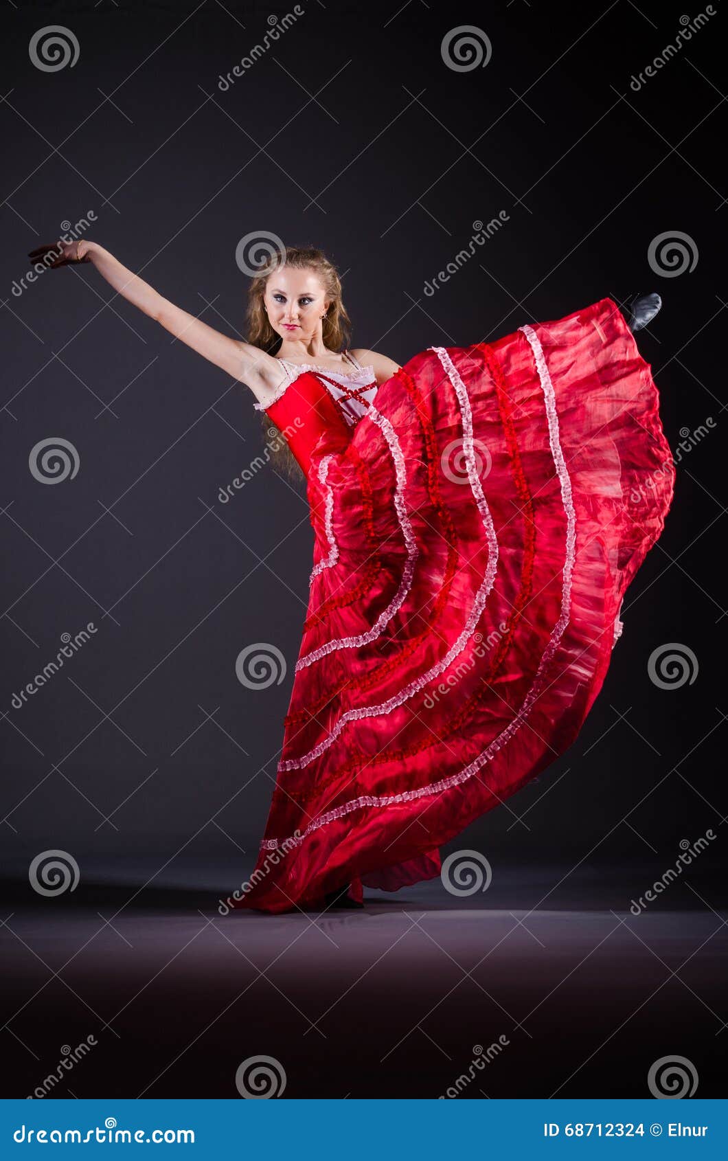The Young Woman Dancing in Red Dress Stock Photo - Image of dance ...